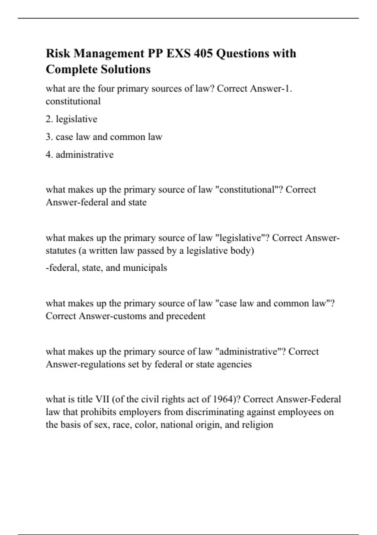 Risk Management Pp Exs 405 Questions With Complete Solutions Risk Management Pp Exs 405