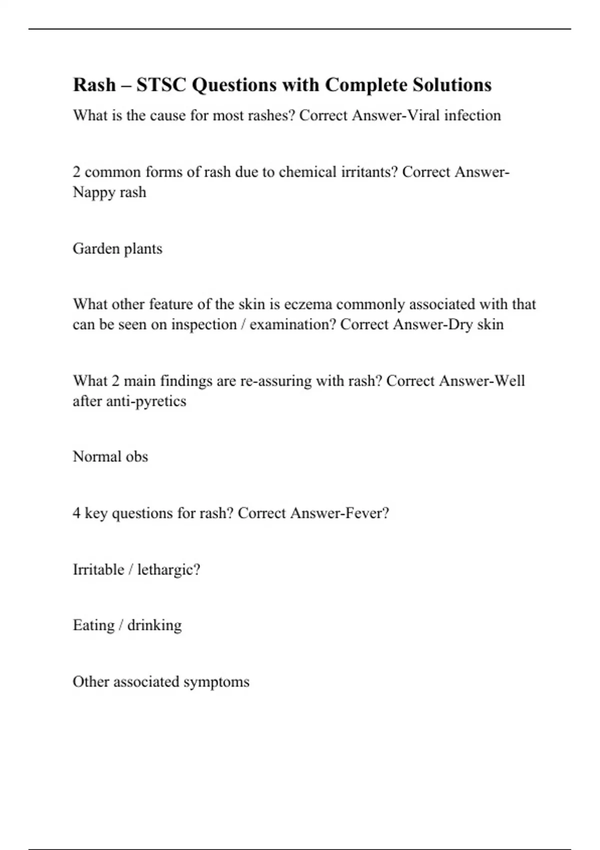 Rash – STSC Questions with Complete Solutions - Stsc - Stuvia US