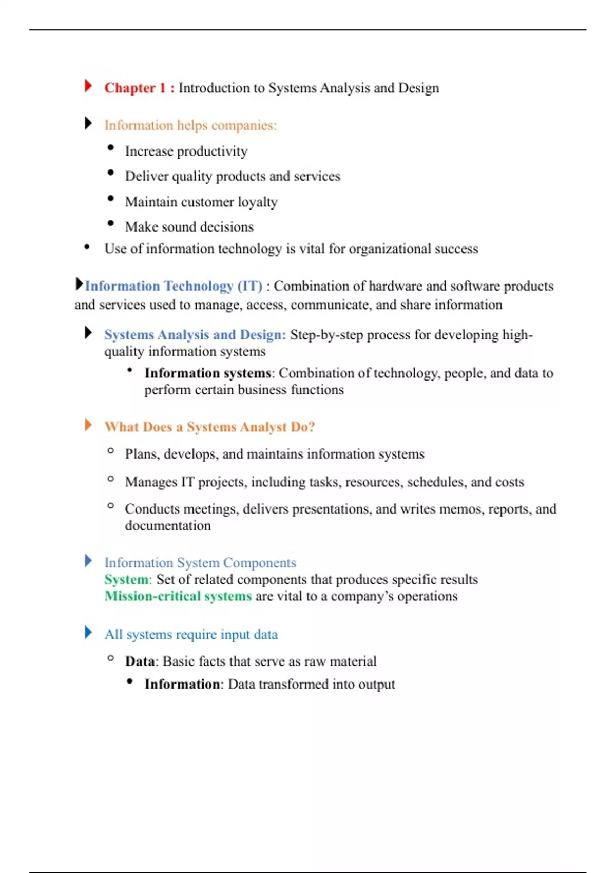 system analysis and design (CIT 460) exam summary - CIT 460 (CIT460) - Stuvia US