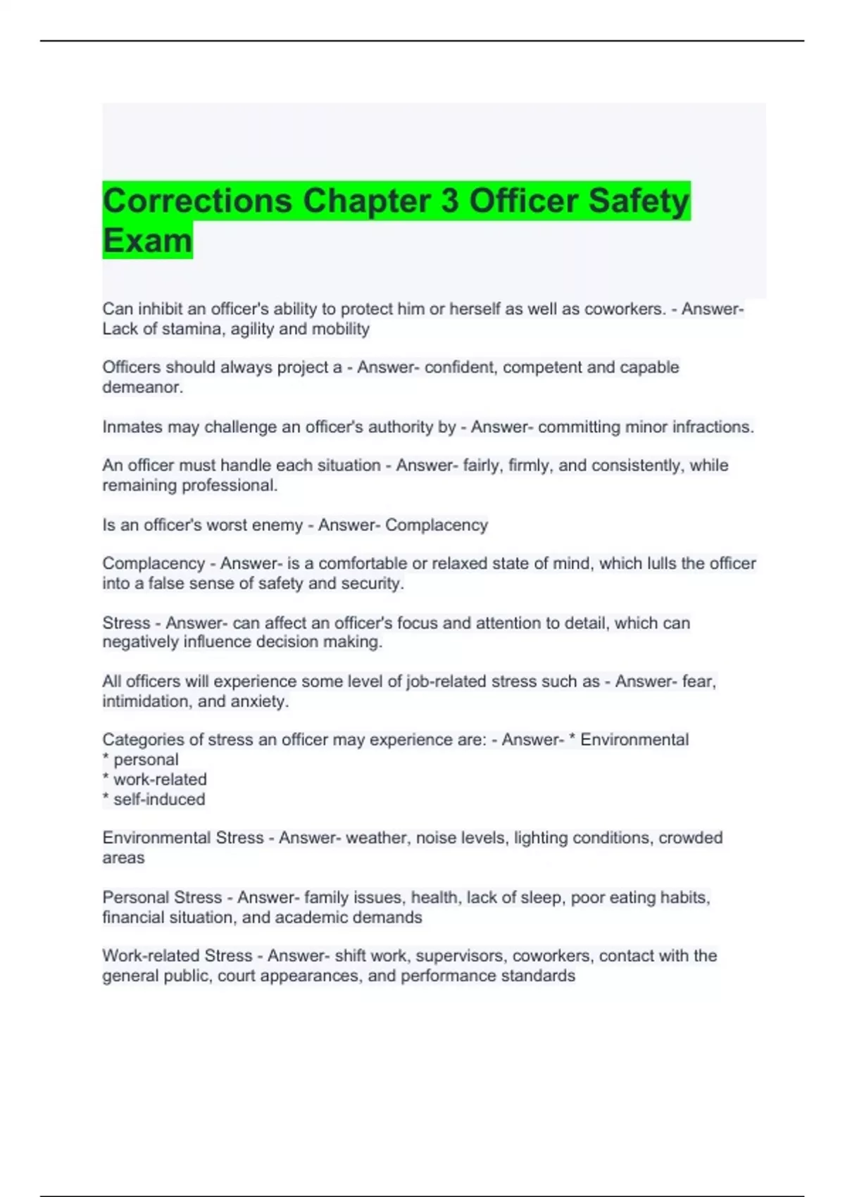 Corrections Chapter 3 Officer Safety Exam with correct Answers 100% ...