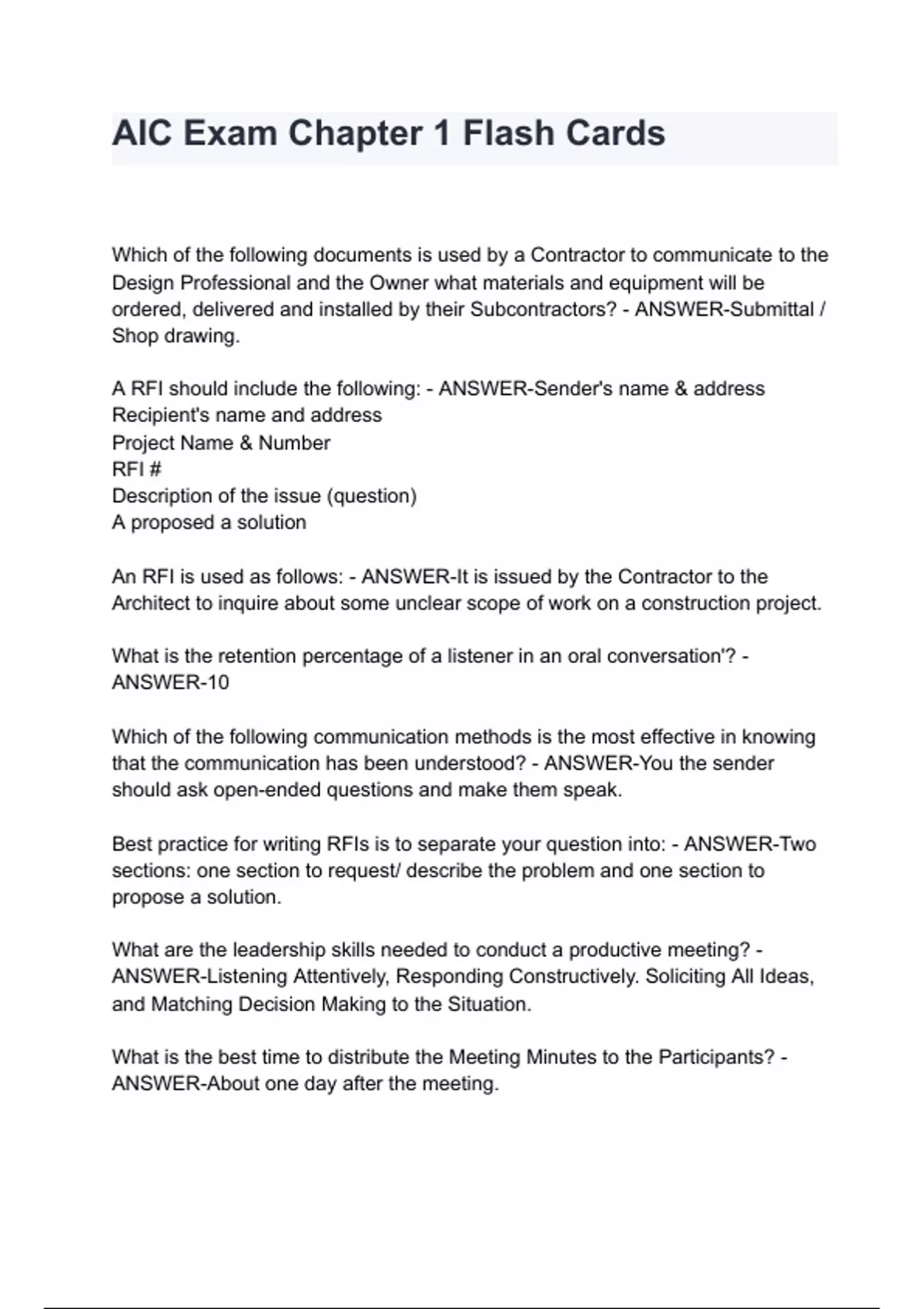 AIC Exam Chapter 1 Flash Cards All Verified Questions with Complete ...