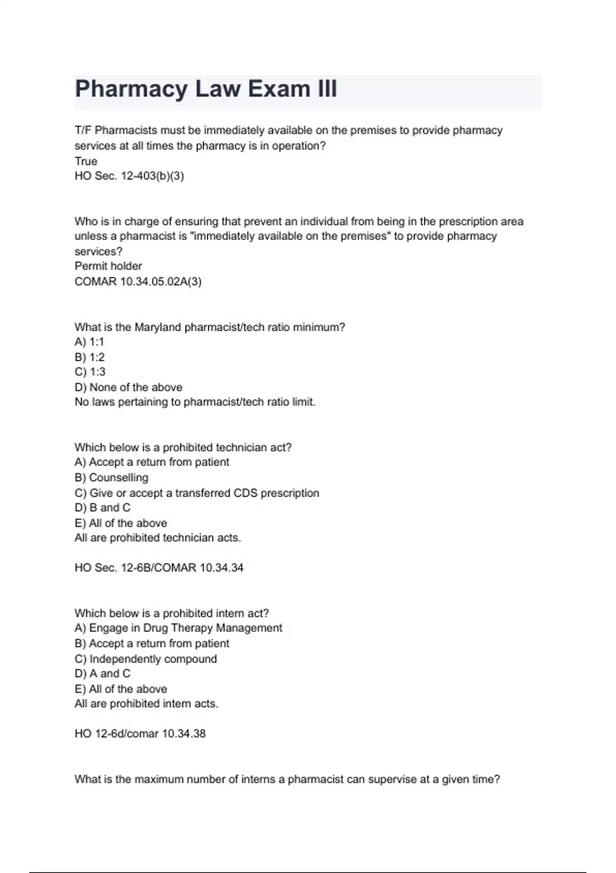 Pharmacy Law Exam III all Verified Questions with Complete Solutions ...