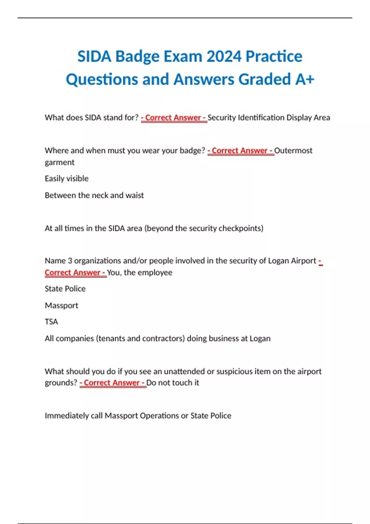 SIDA Badge Exam 2024 Practice Questions and Answers Graded A+ - SIDA ...