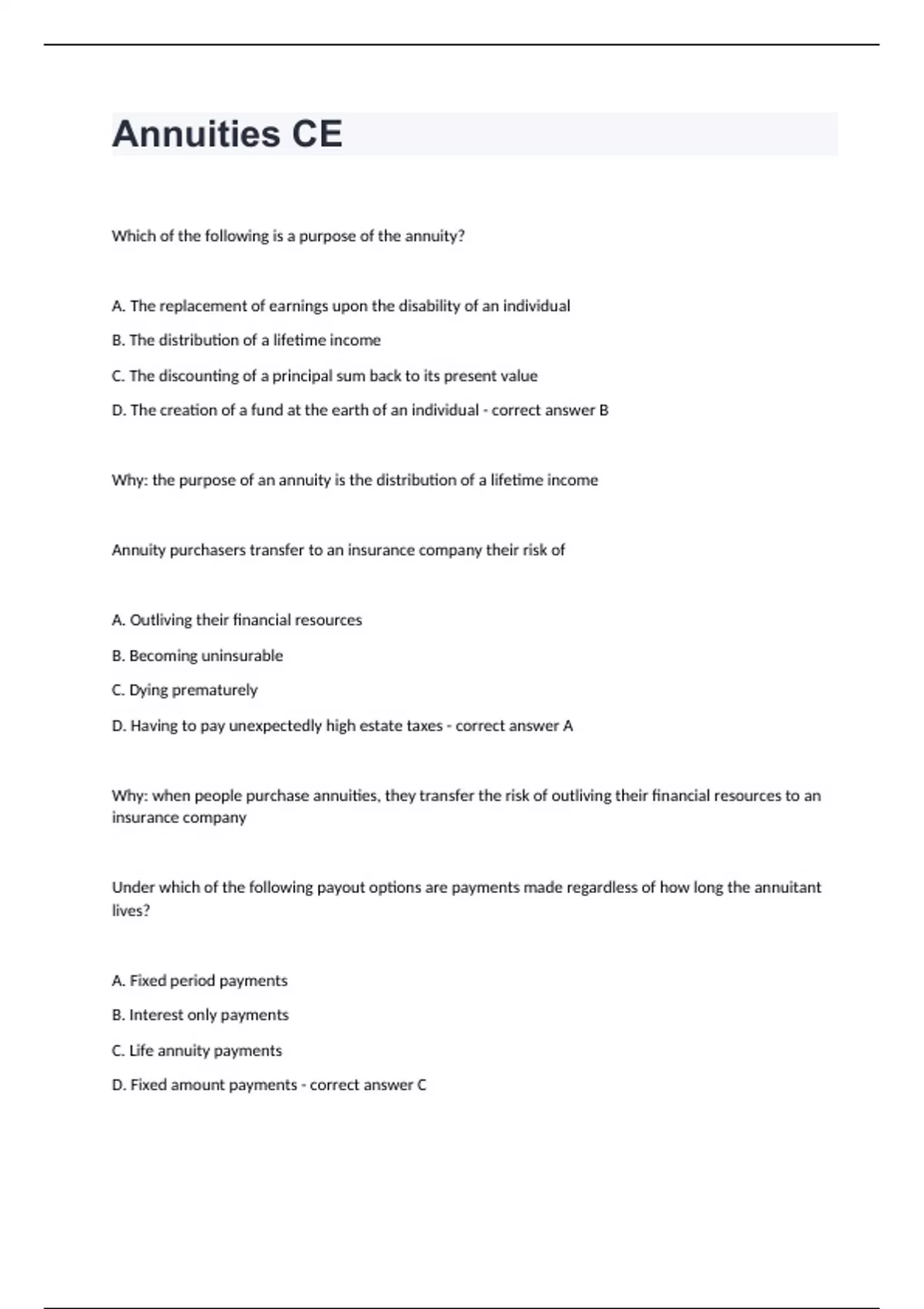 Annuities CE questions with complete solutions 2024/2025 - Annuity ...