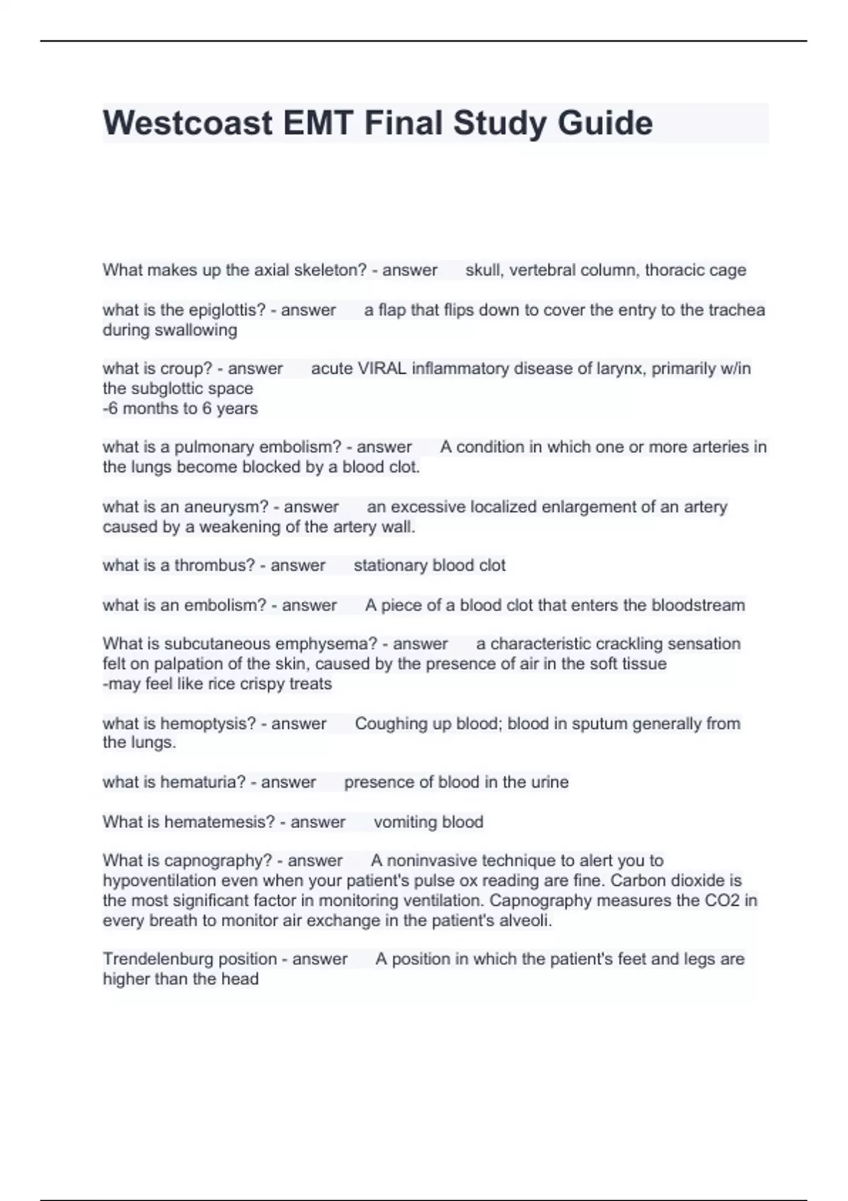 West coast EMT Test Bundle, Graded A+ 2024 - Stuvia US