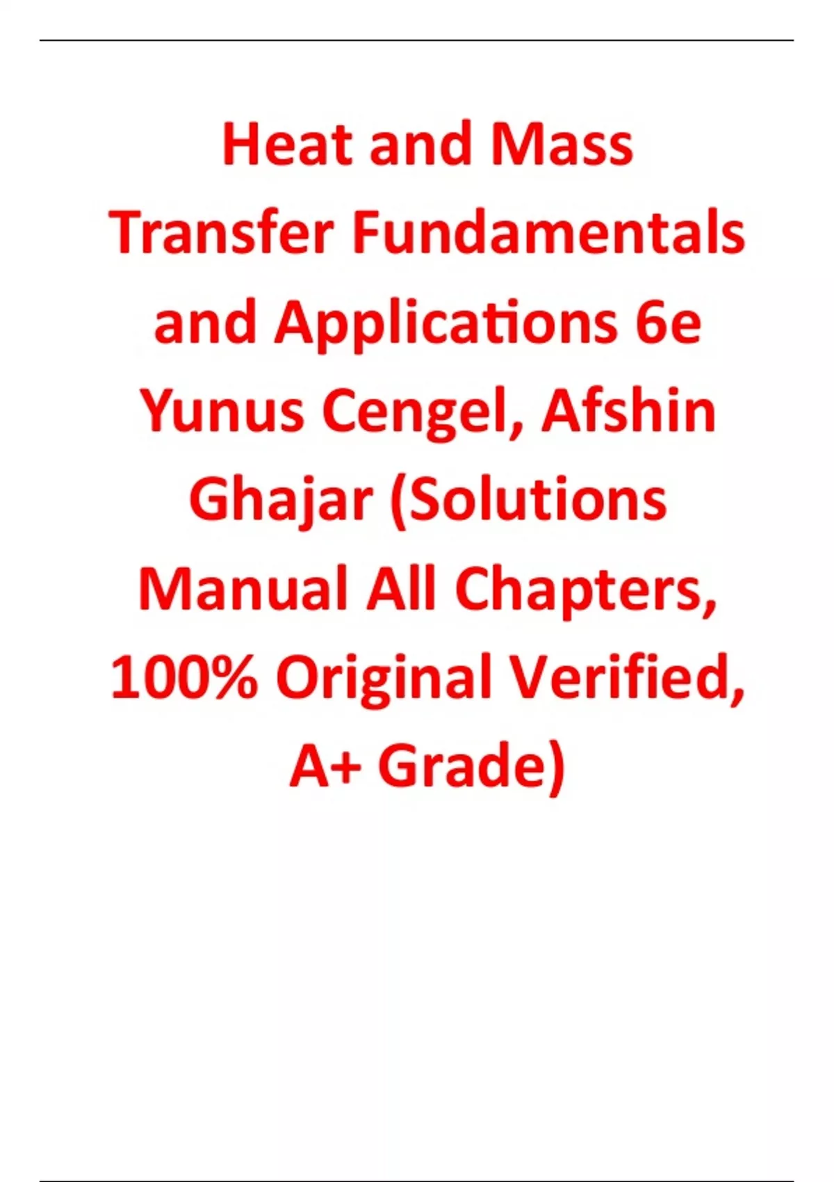 Solutions Manual for Heat and Mass Transfer Fundamentals and Applications 6th Edition By Yunus ...