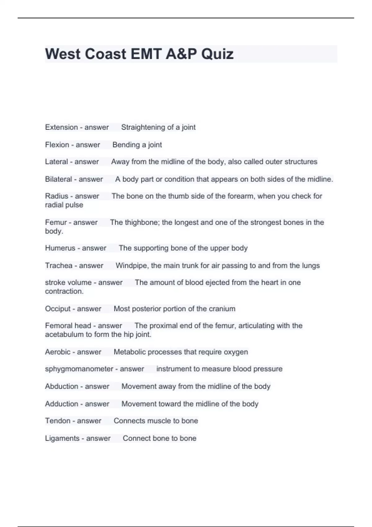 West Coast Emt Aandp Quiz Questions And Answers 2024 100 Correct West Coast Emt Stuvia Us