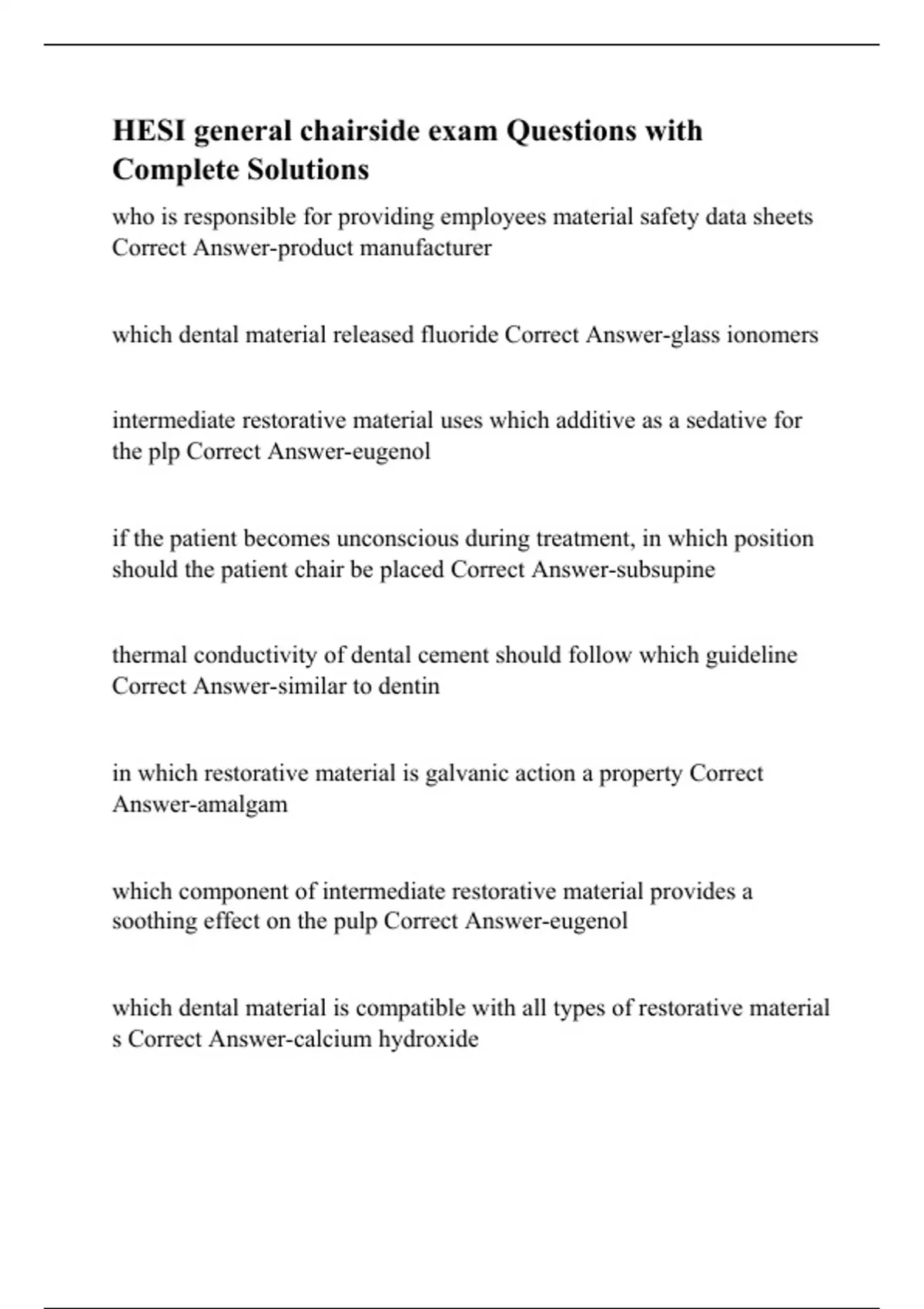 HESI general chairside exam Questions with Complete Solutions ...