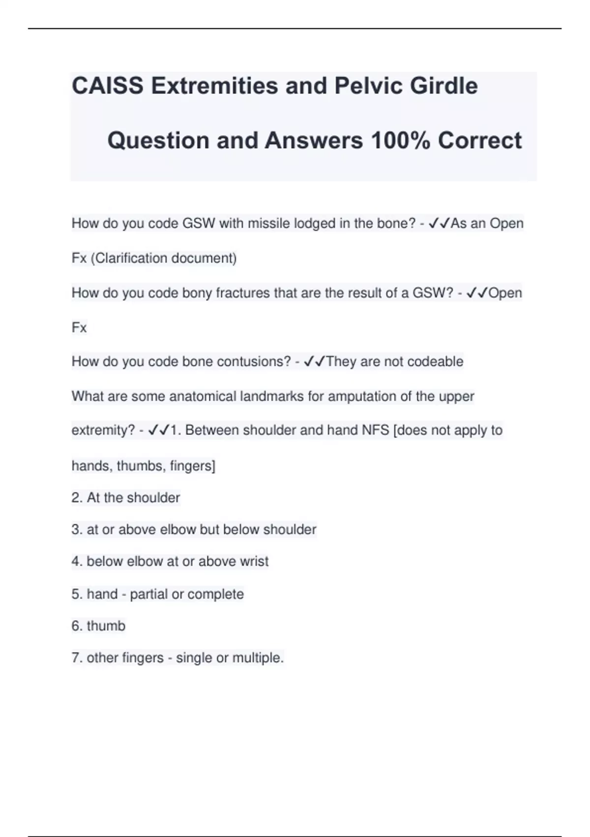 CAISS Extremities and Pelvic Girdle Question and Answers 100% Correct ...