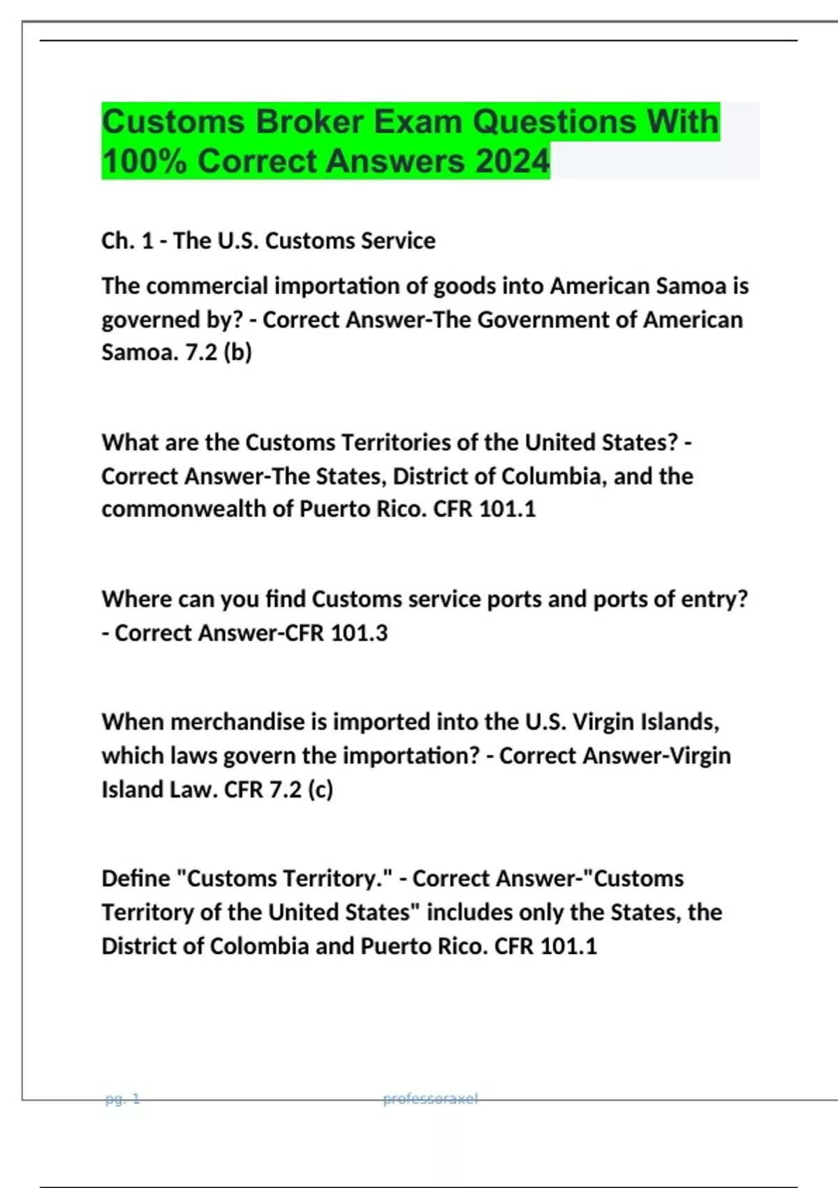 Customs Broker Exam Questions With 100% Correct Answers 2024 - Customs ...