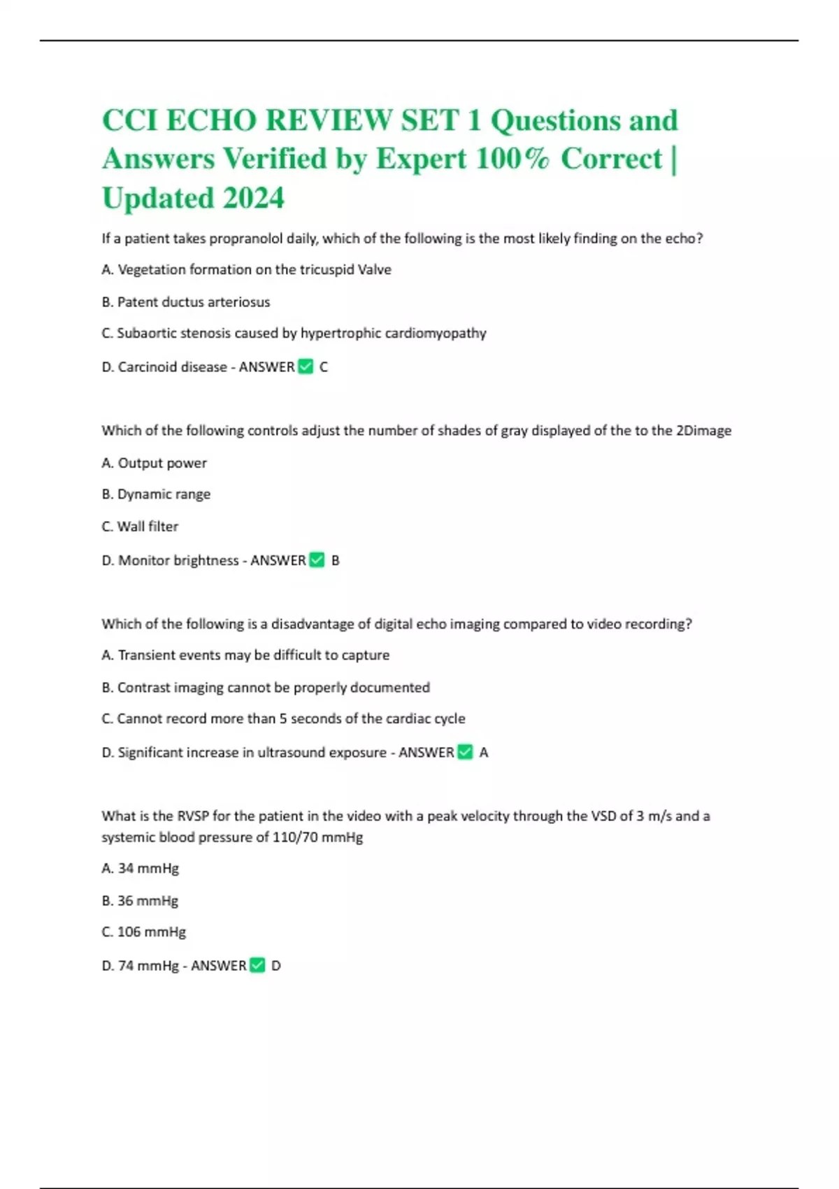 CCI ECHO REVIEW SET 1 Questions and Answers Verified by Expert 100% ...