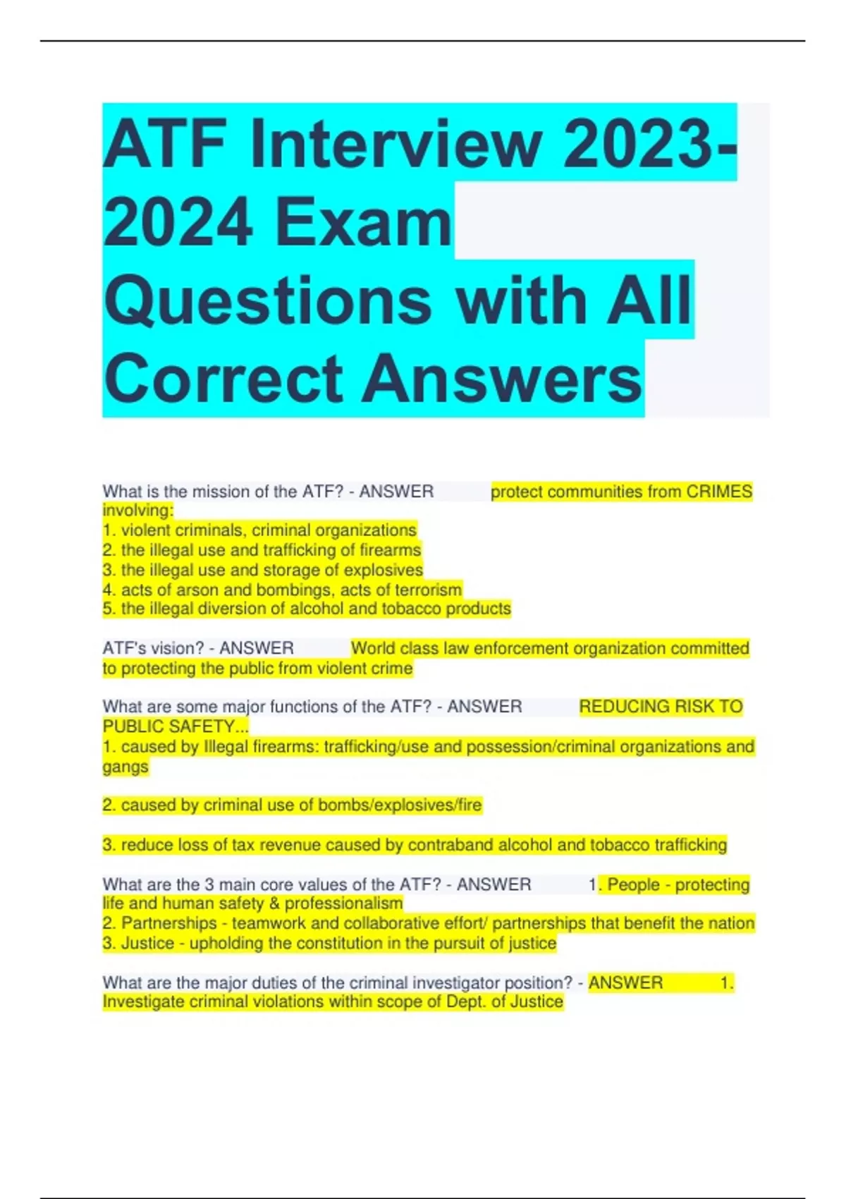 ATF Interview Exam Already graded A+ - ATF Interview 2023- 2024 - Stuvia US