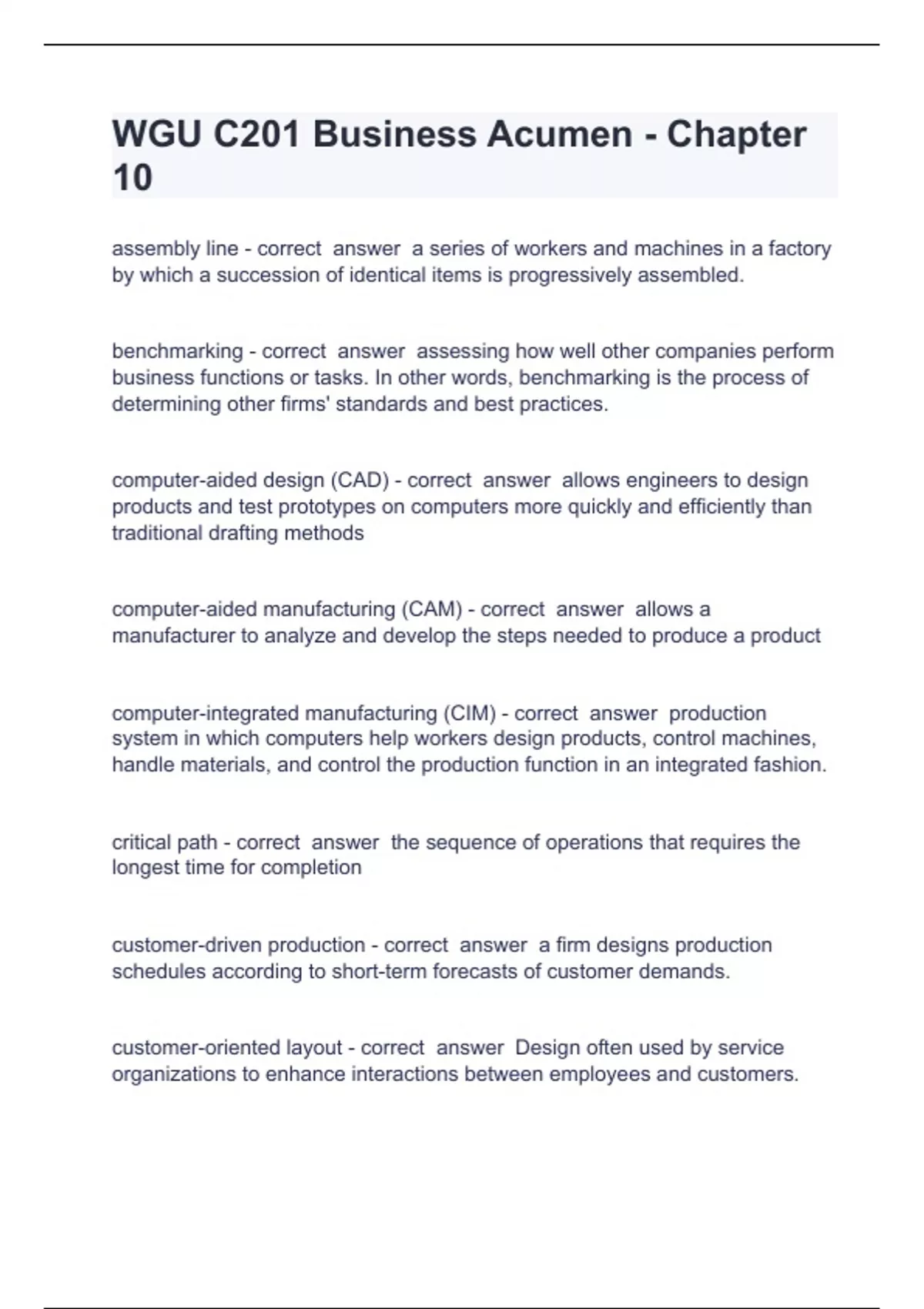 WGU C201 Business Acumen - Chapter 10 questions with answers 2024/2025 ...