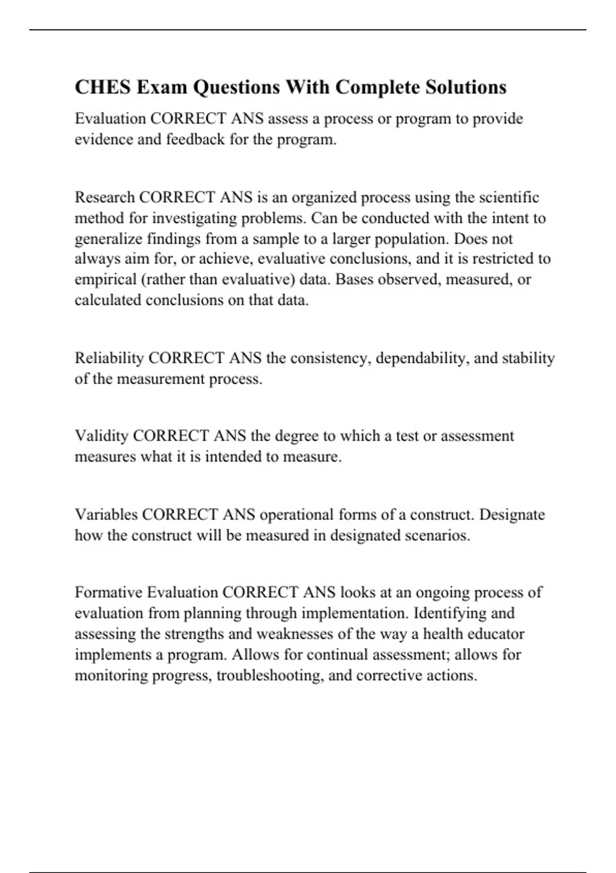 CHES Exam Questions With Complete Solutions - Nursing - Stuvia US