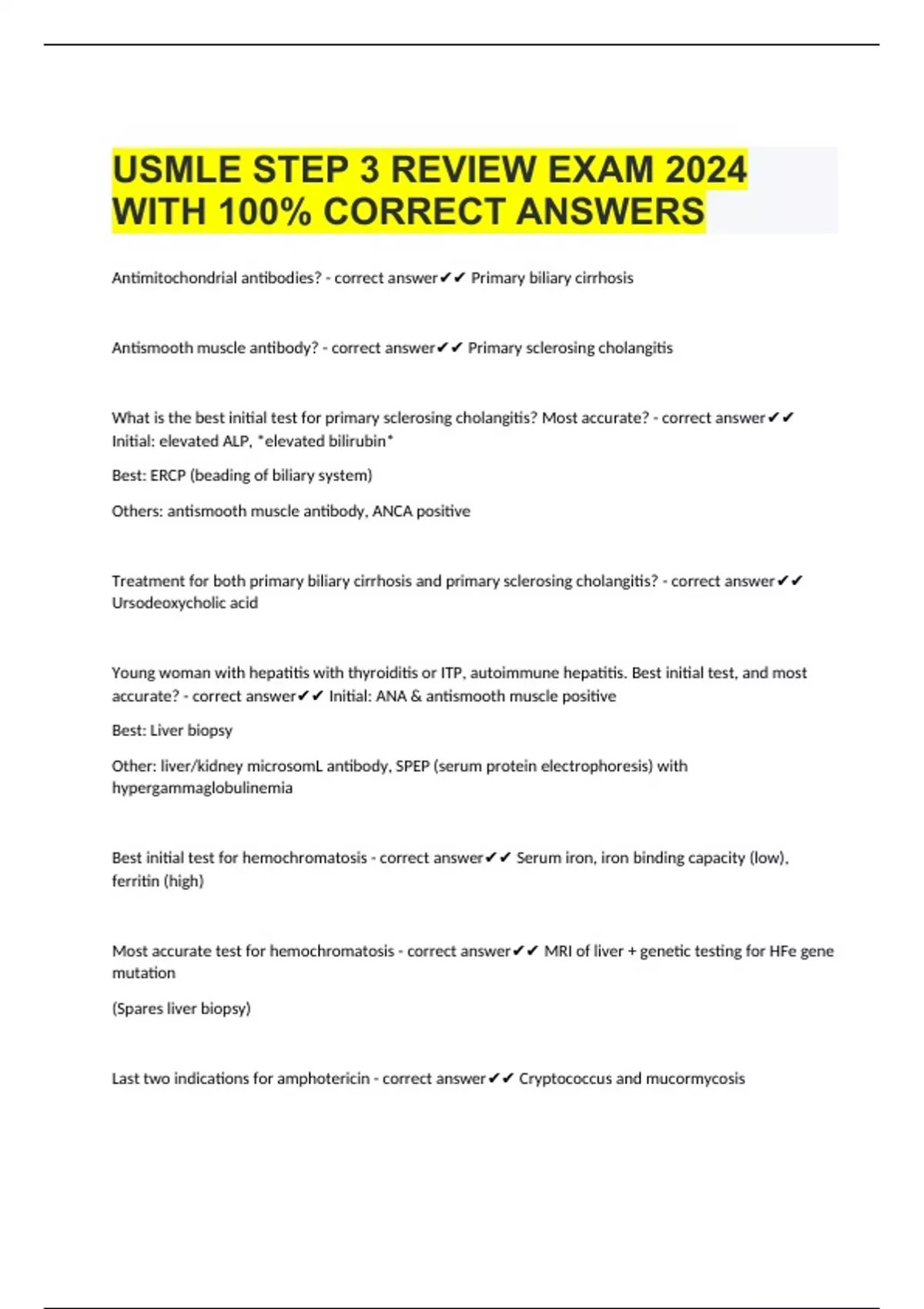 USMLE STEP 3 REVIEW EXAM 2024 WITH 100% CORRECT ANSWERS - USMLE STEP 3 - Stuvia US