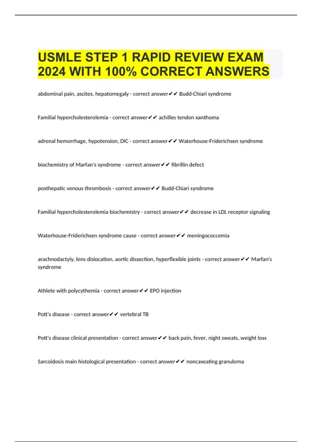 USMLE STEP 1 RAPID REVIEW EXAM 2024 WITH 100% CORRECT ANSWERS - USMLE STEP 1 - Stuvia US
