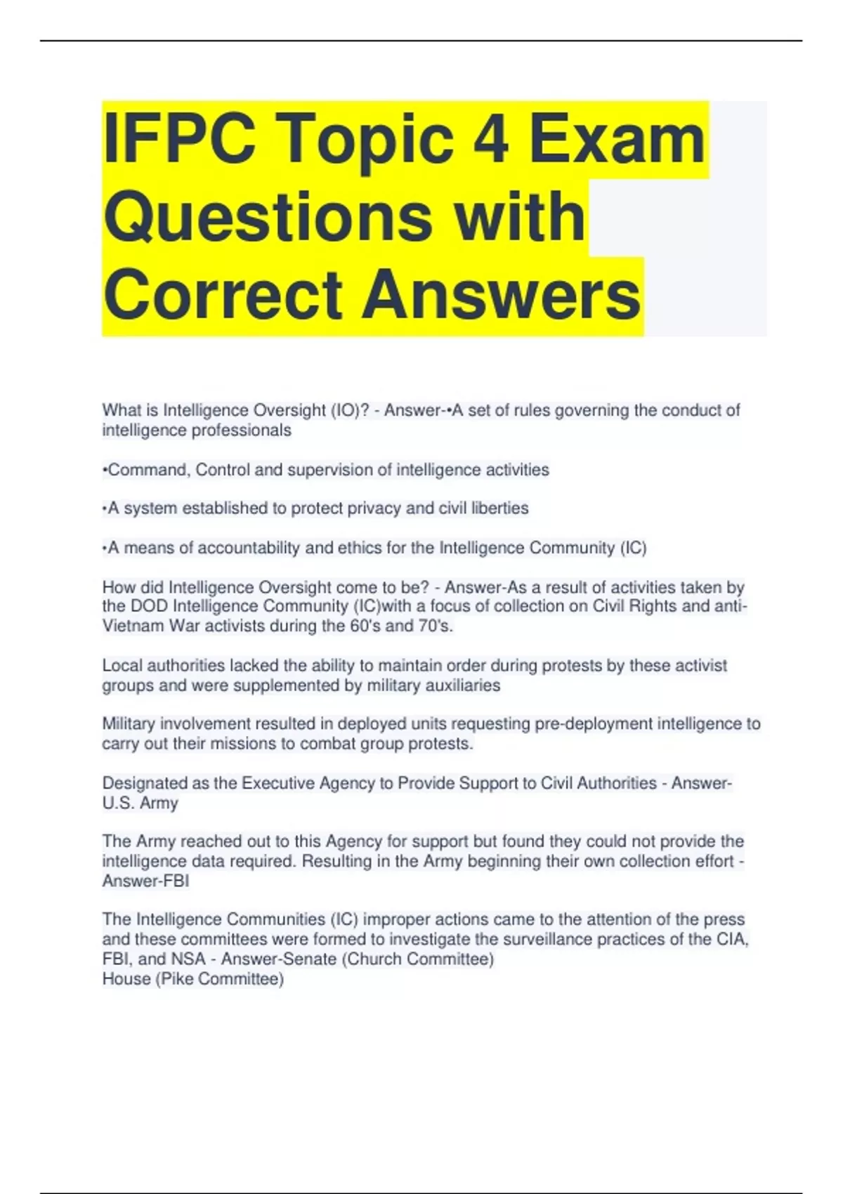 IFPC Topic 4 Exam Questions with Correct Answers - IFPC - Stuvia US