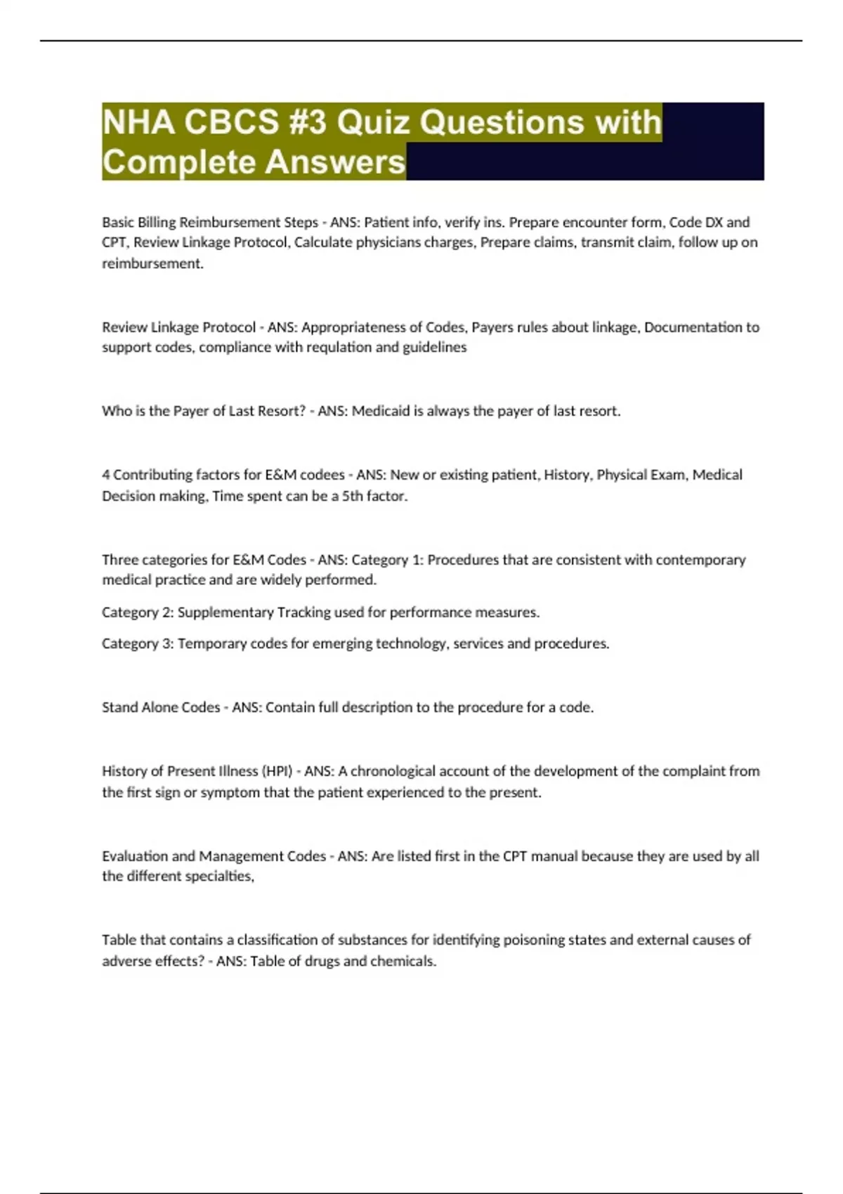 NHA CBCS #3 Quiz Questions with Complete Answers - NHA CBCS - Stuvia US