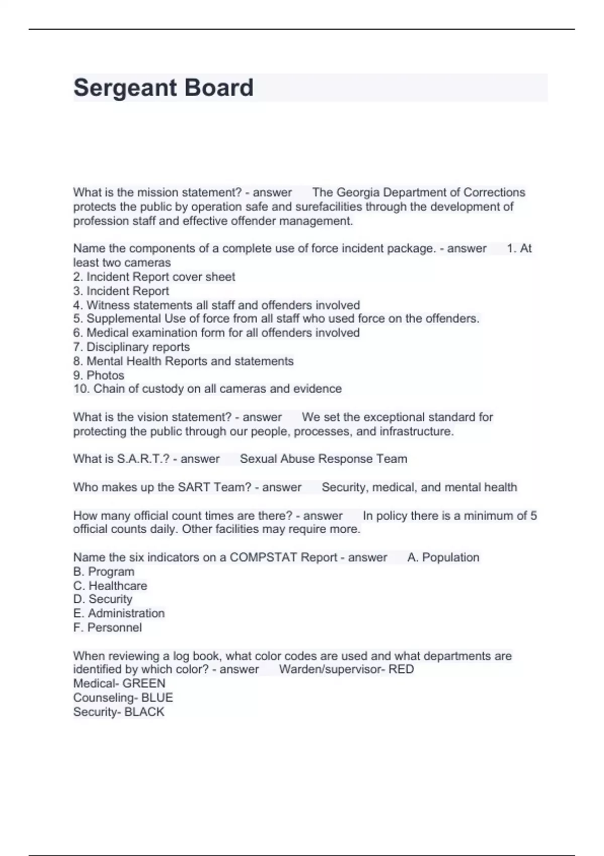 Sergeant Board Questions with correct Answers 100% correct - BCOT ...