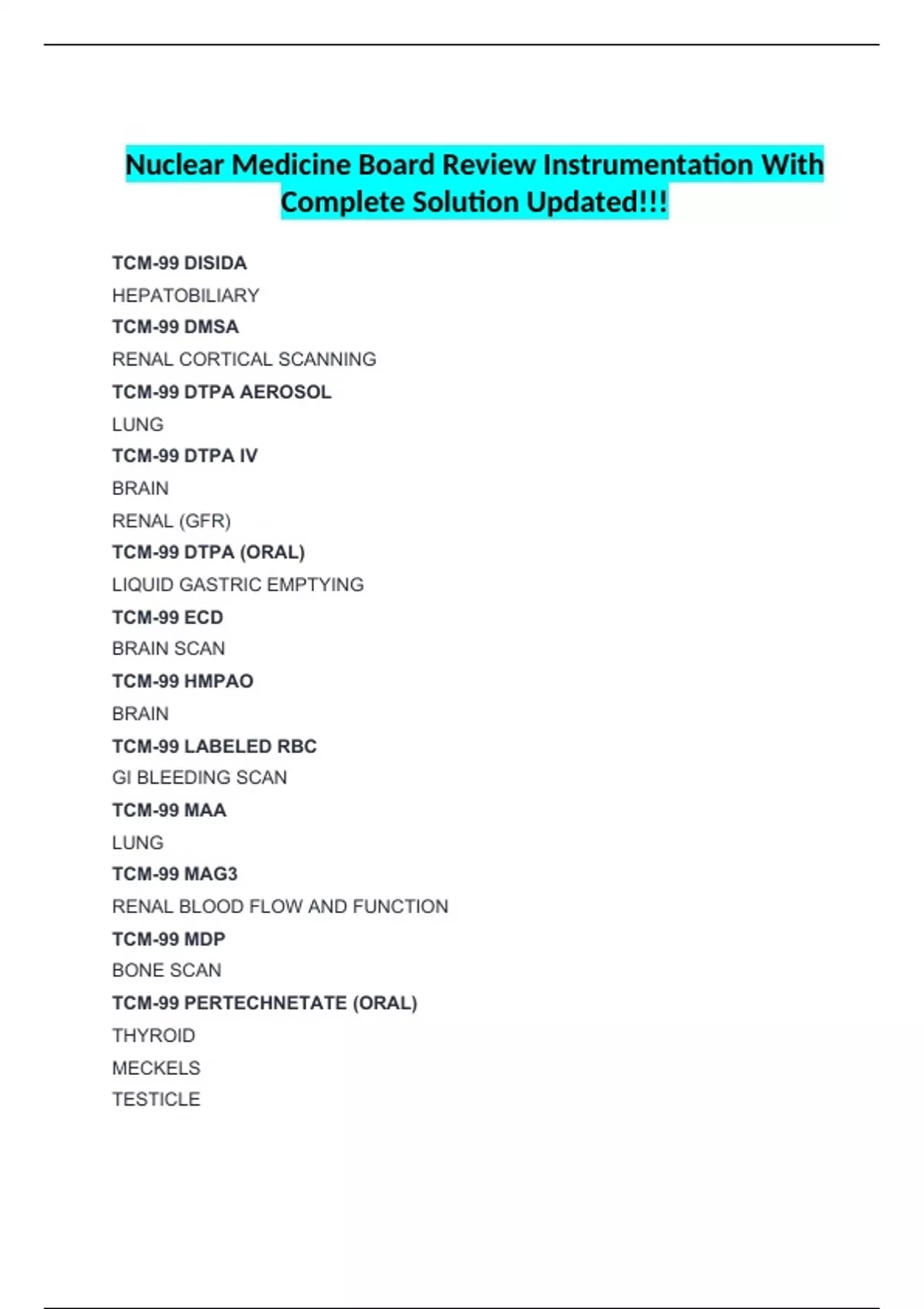 Nuclear Medicine Board Review Instrumentation With Complete Solution Updated!!! - NMTCB - Stuvia US