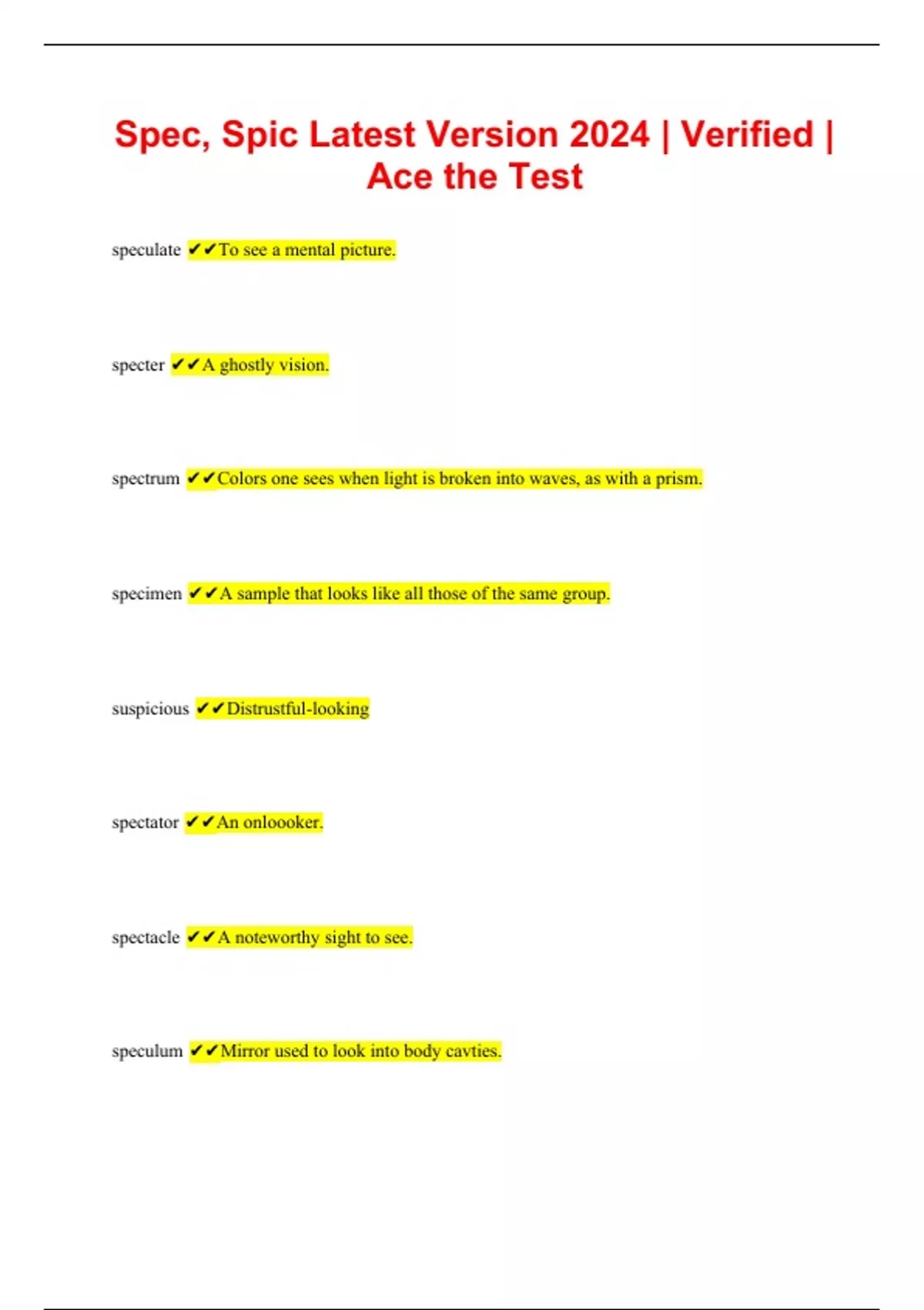 Spec, Spic Latest Version 2024 | Verified | Ace the Test - Spec, Spic ...