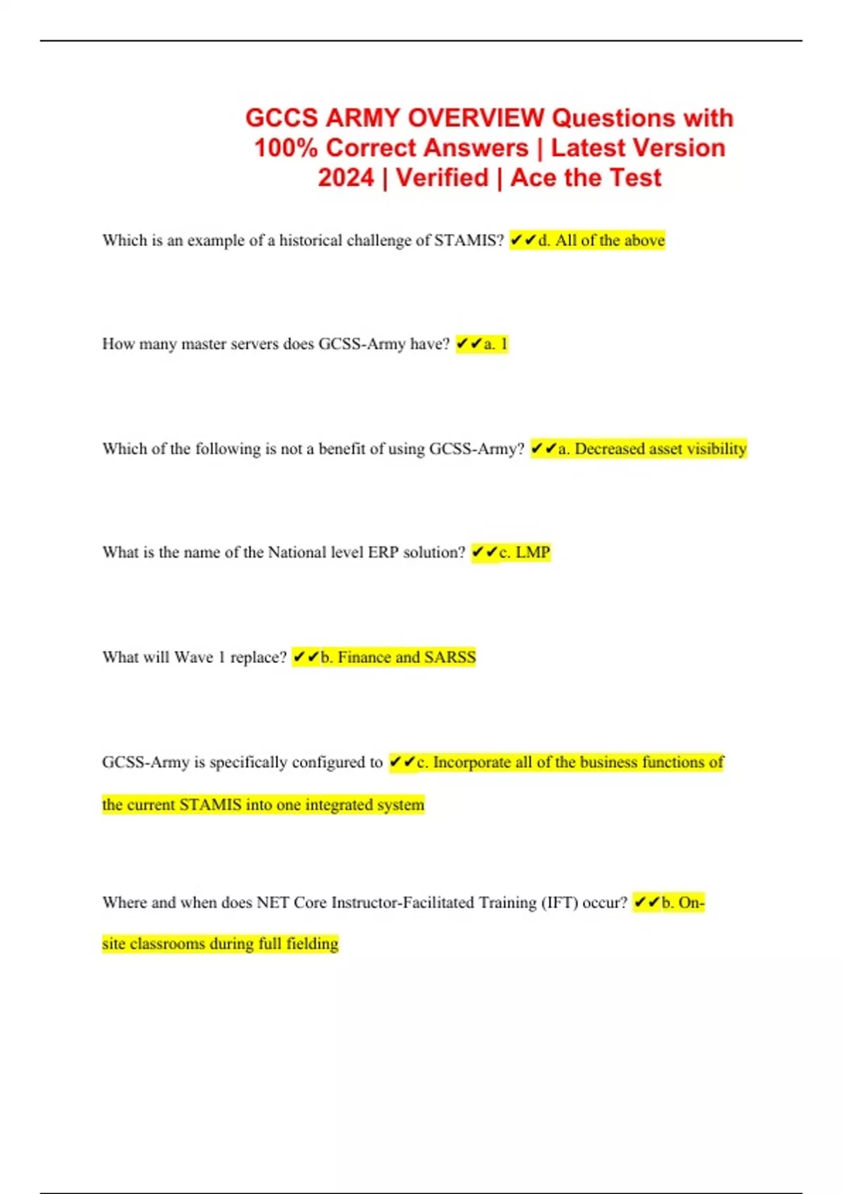 GCCS ARMY OVERVIEW Questions with 100% Correct Answers | Latest Version ...