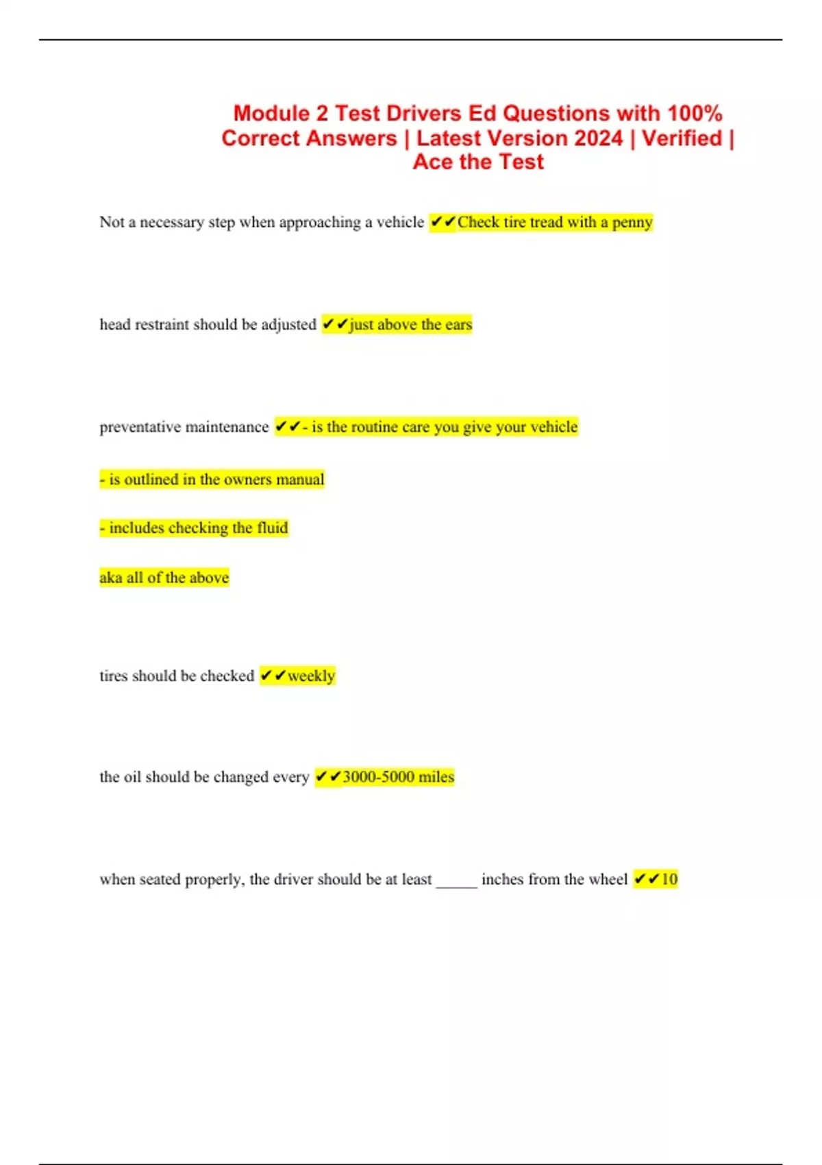 Module 2 Test Drivers Ed Questions with 100% Correct Answers | Latest ...