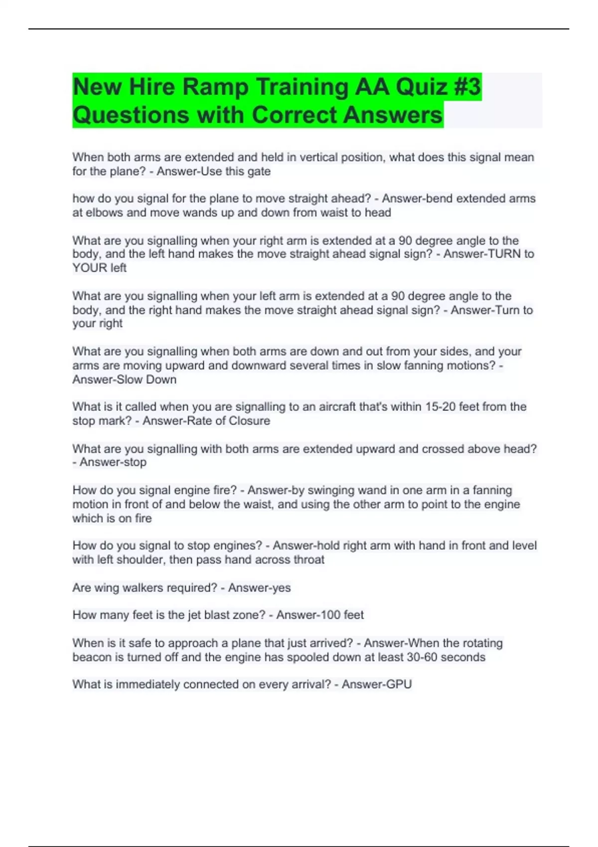 New Hire Ramp Training AA Quiz #3 Questions with Correct Answers - RAMP ...