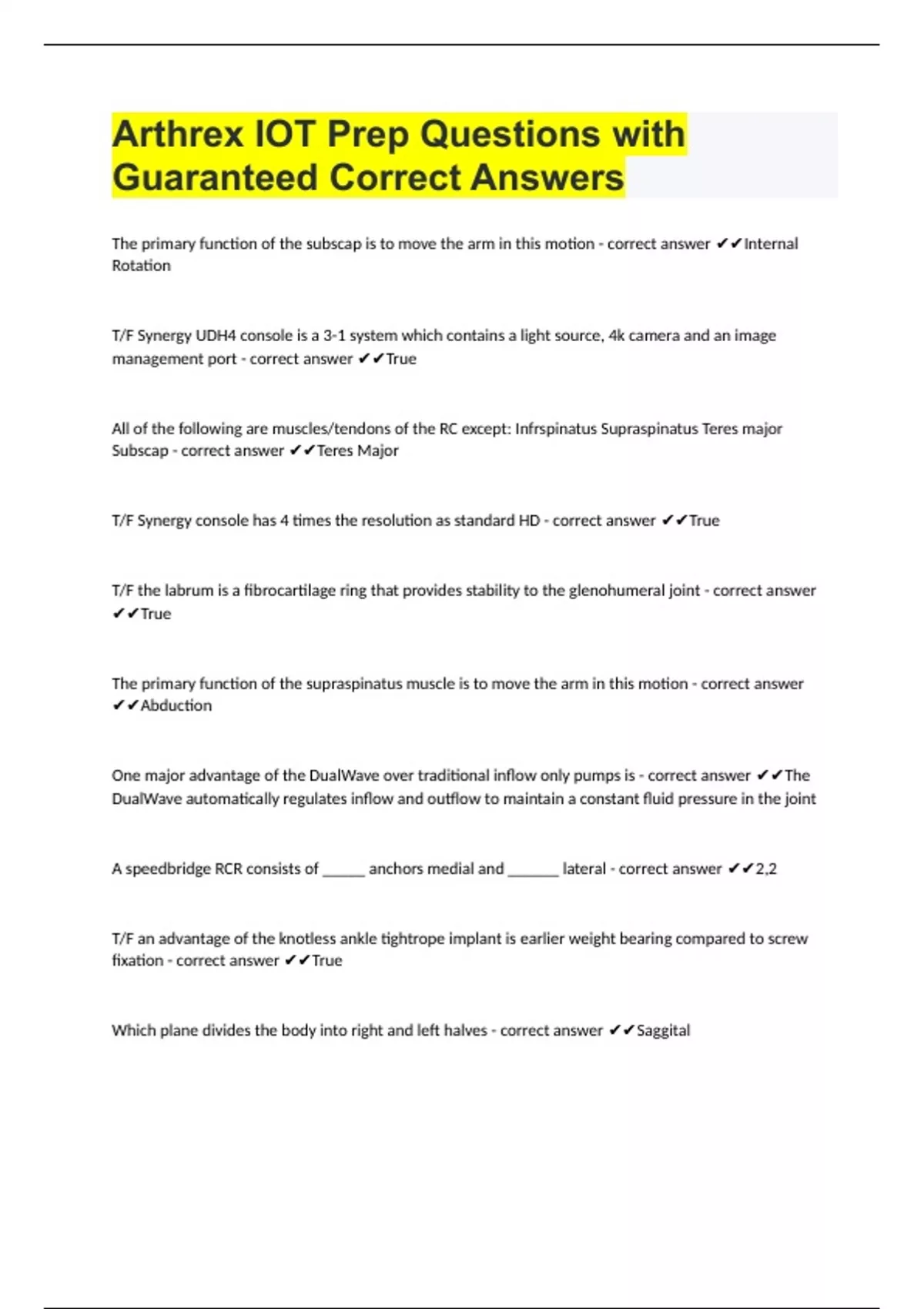 Arthrex IOT Prep Questions with Guaranteed Correct Answers - Arthrex ...