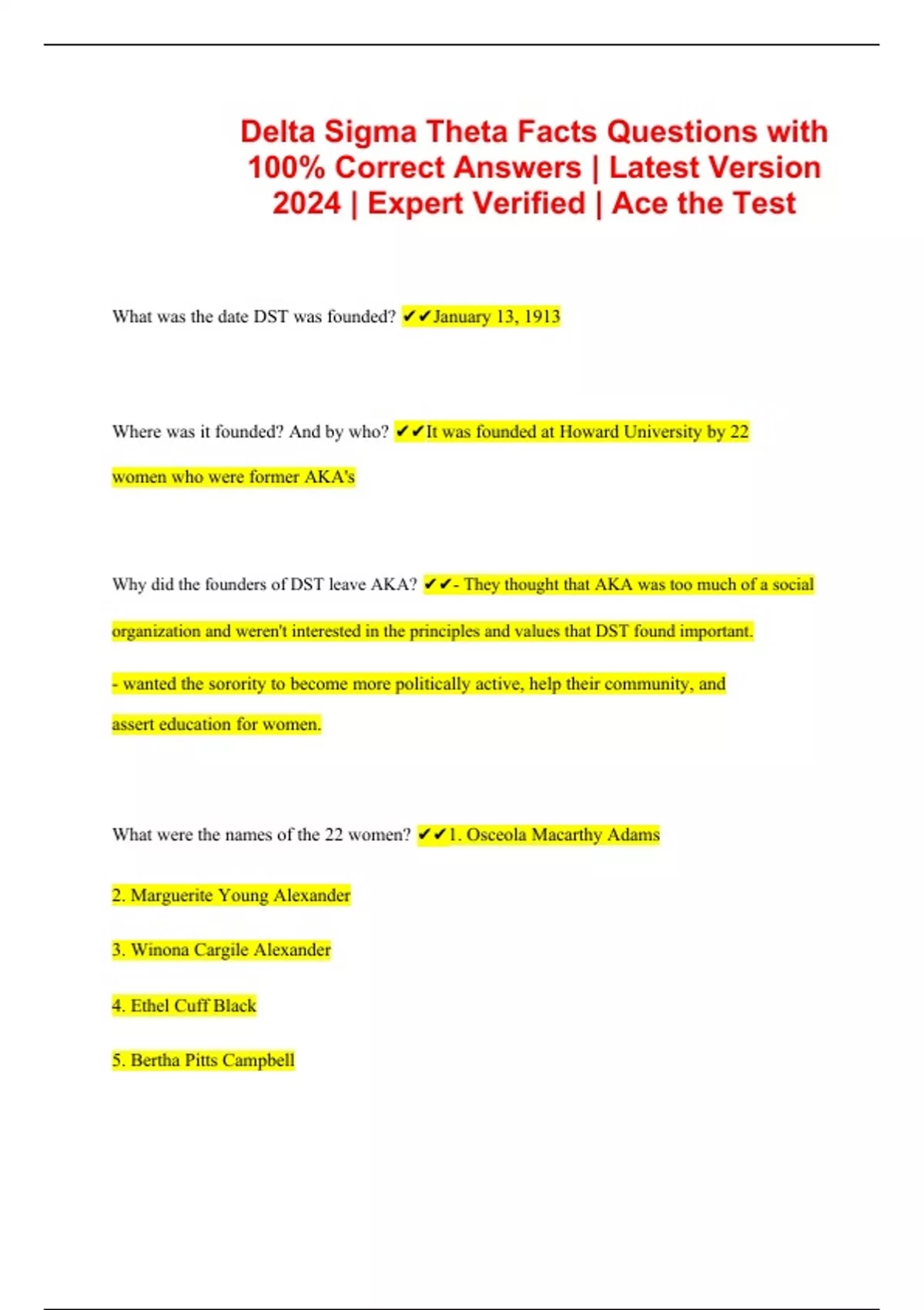 Delta Sigma Theta Bundled Exams with Complete Solution | Expert ...