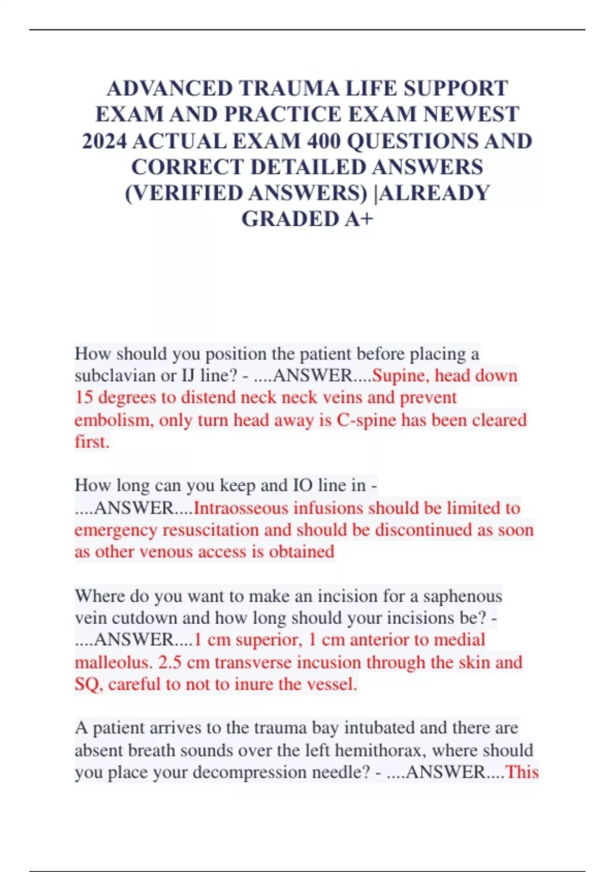 ADVANCED TRAUMA LIFE SUPPORT EXAM AND PRACTICE EXAM NEWEST 2024 ACTUAL ...