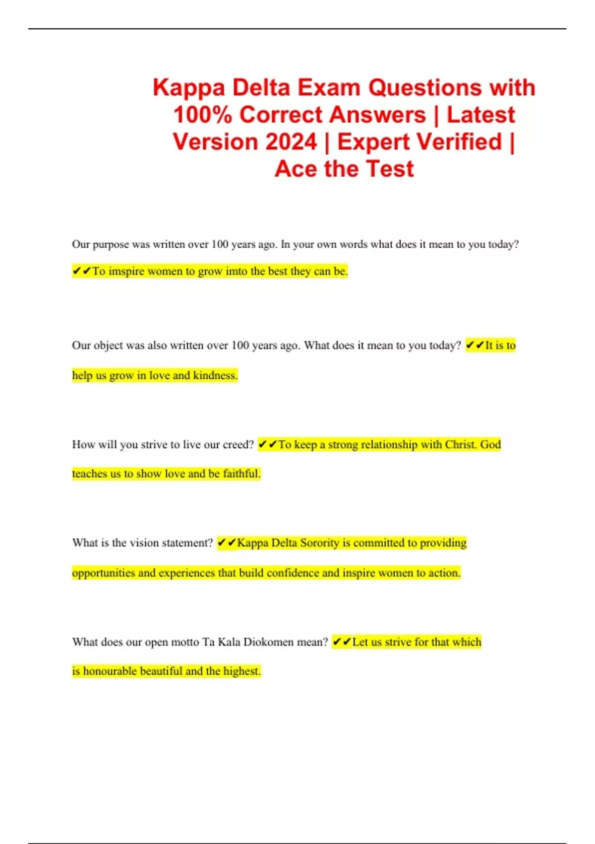 Kappa Delta Exam Questions with 100% Correct Answers | Latest Version ...