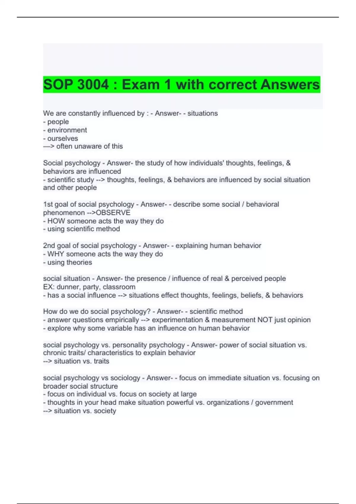 SOP 3004 Exam 1 with correct Answers - SOP 3004 - Stuvia US