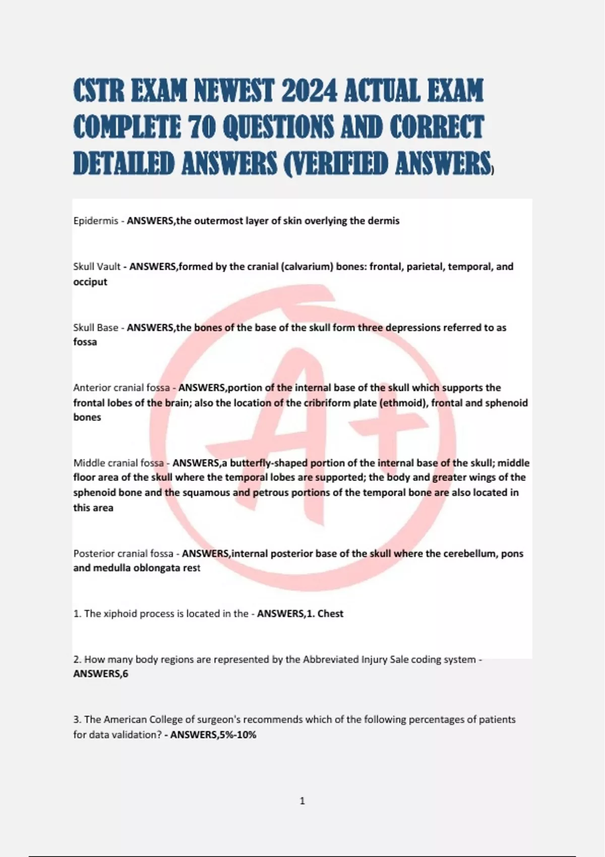 CSTR EXAM NEWEST 2024 ACTUAL EXAM COMPLETE 70 QUESTIONS AND CORRECT ...