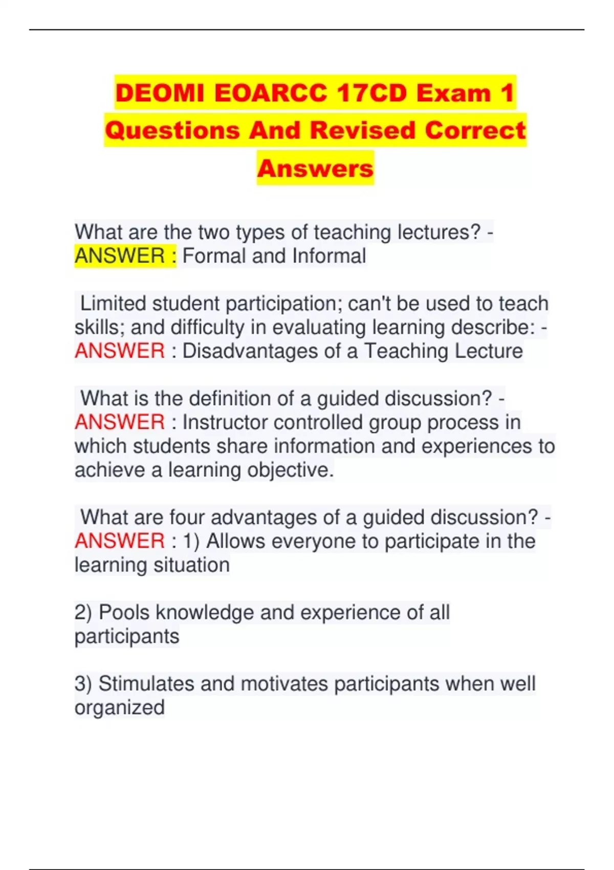 DEOMI EOARCC 17CD Exam 1 Questions And Revised Correct Answers - DEOMI ...