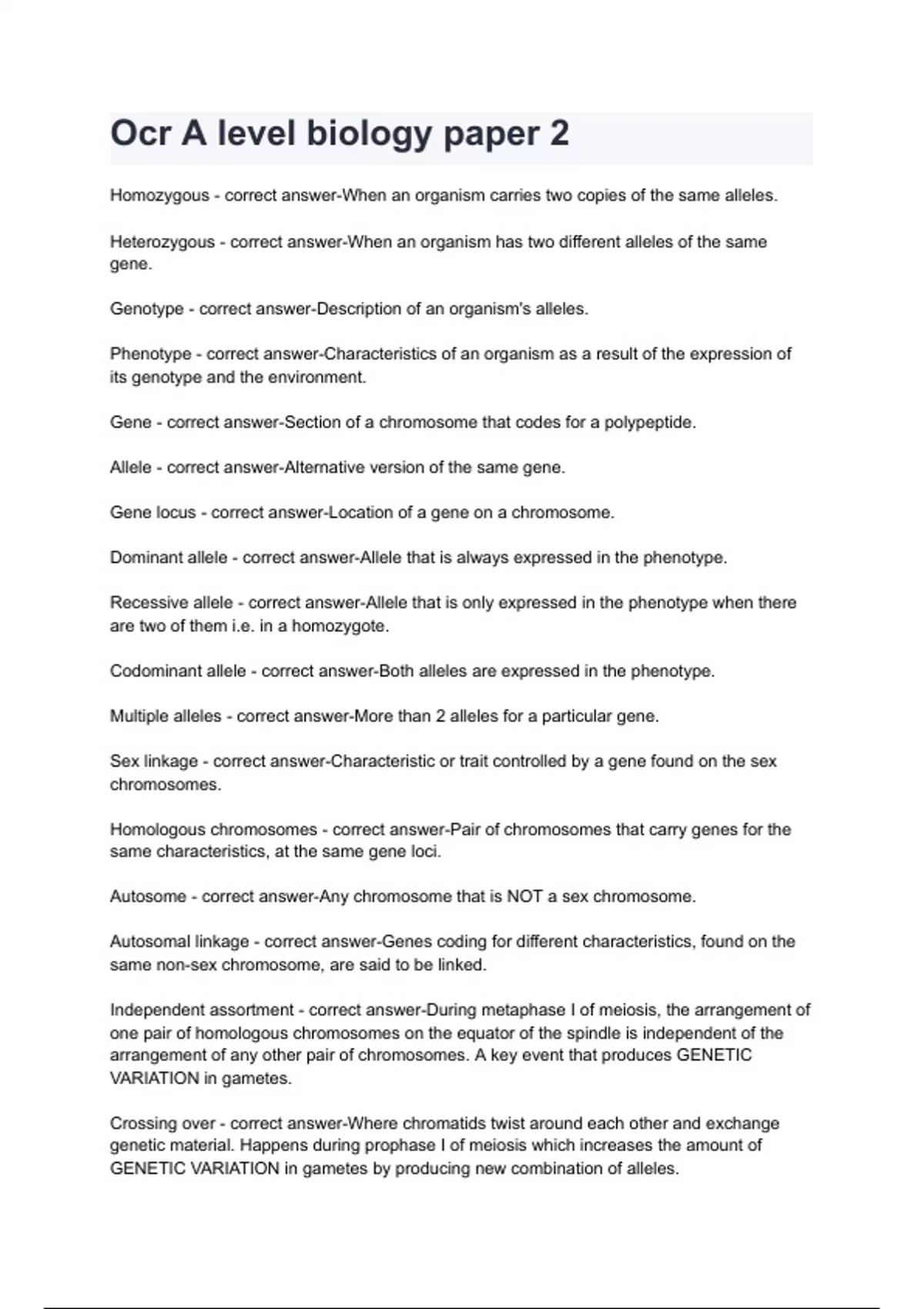 Ocr A level biology paper 2 All Verified Questions with Complete ...