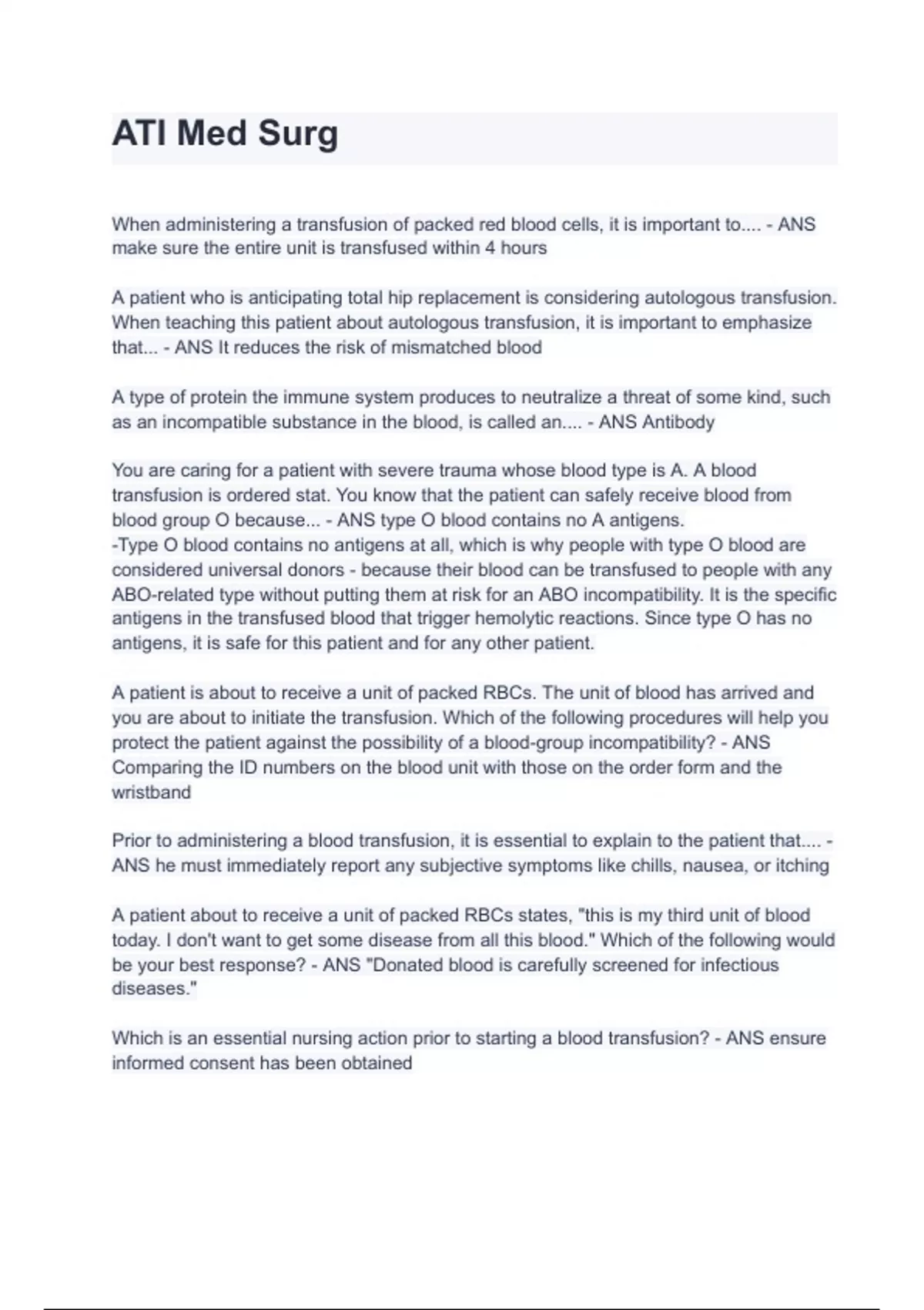 ATI Med Surg Exam 2024/2025 Questions With Completed Solutions. - ATI ...