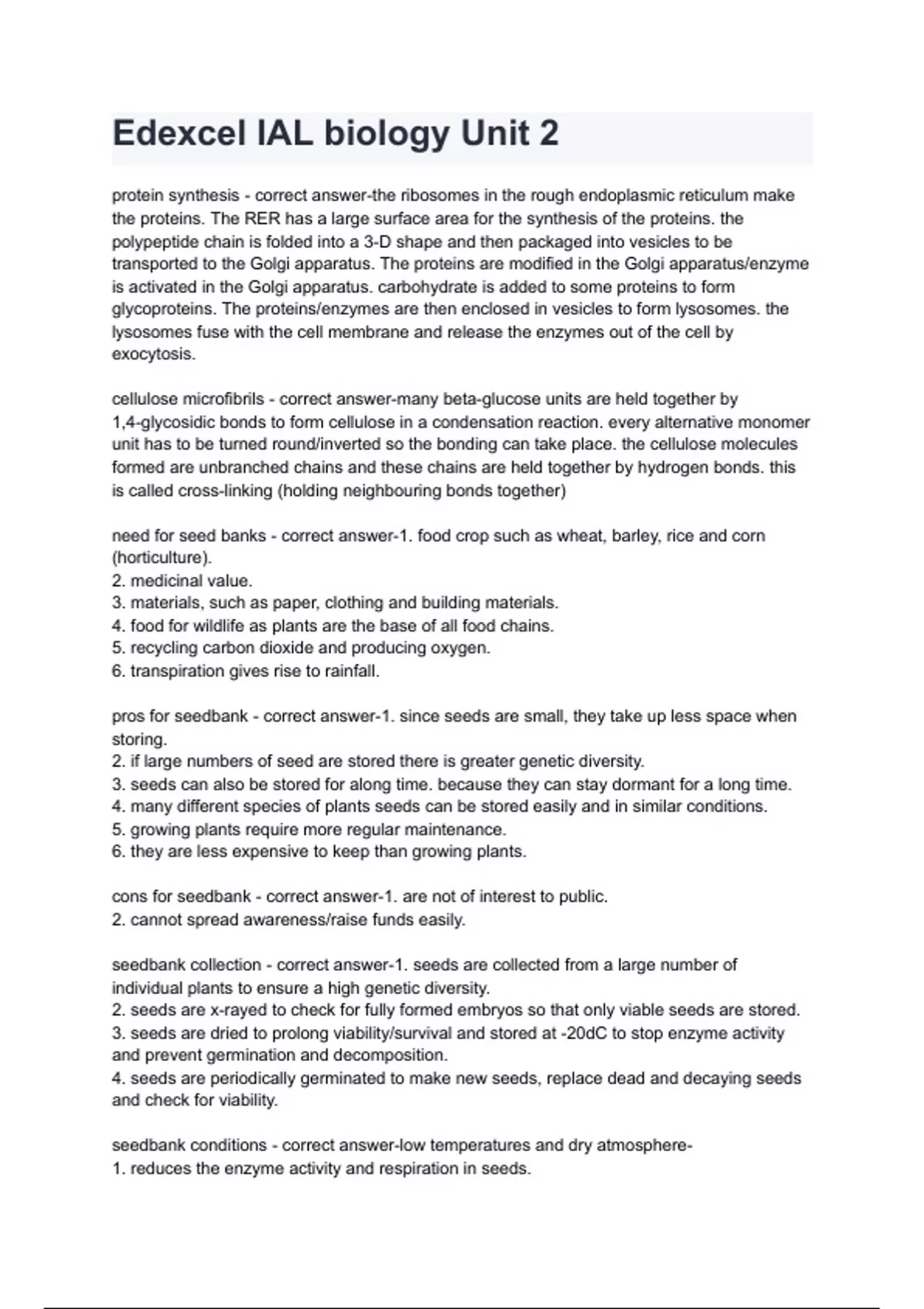 Edexcel IAL biology Unit 2 All Verified Questions with Complete Solution - Edexcel IAL biology ...