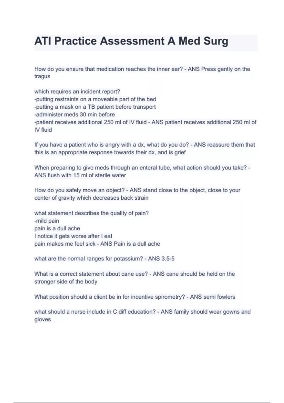 ATI Practice Assessment A Med Surg Exam 2024/2025 Questions With ...