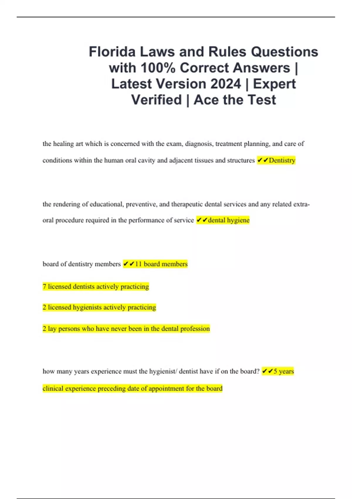 Florida Laws and Rules Questions with 100% Correct Answers | Latest ...