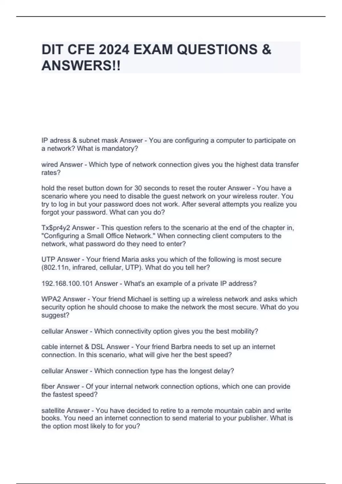 DIT CFE 2024 EXAM QUESTIONS & ANSWERS!! - DIT CFE - Stuvia US