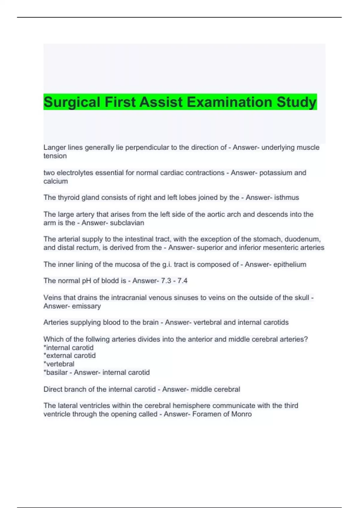 Surgical First Assist Examination Study Exam with correct Answers ...