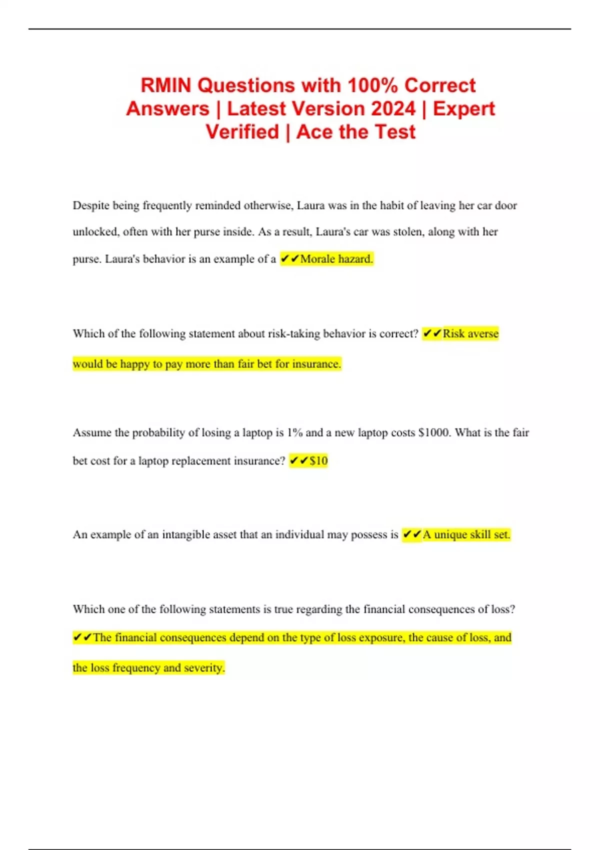 RMIN Questions with 100% Correct Answers | Latest Version 2024 | Expert ...