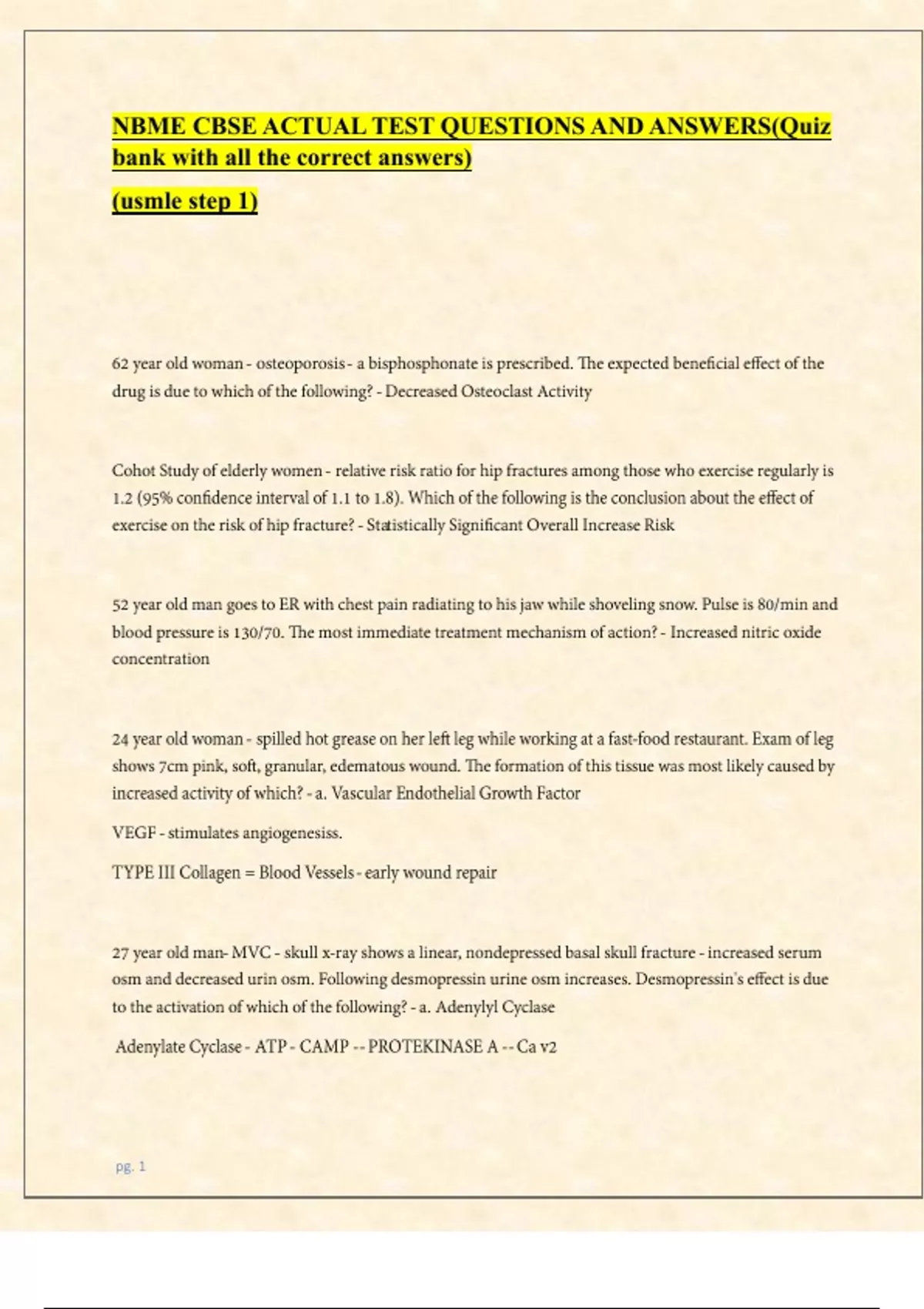 NBME CBSE Actual Test Questions and Answers | USMLE Step 1 Quiz Bank ...