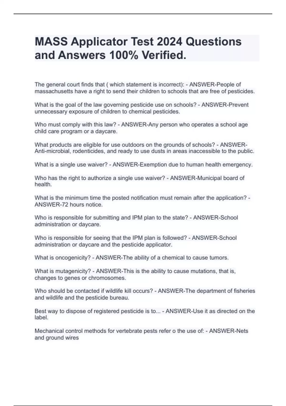 MASS Applicator Test 2024 Questions and Answers 100% Verified. - MASS ...