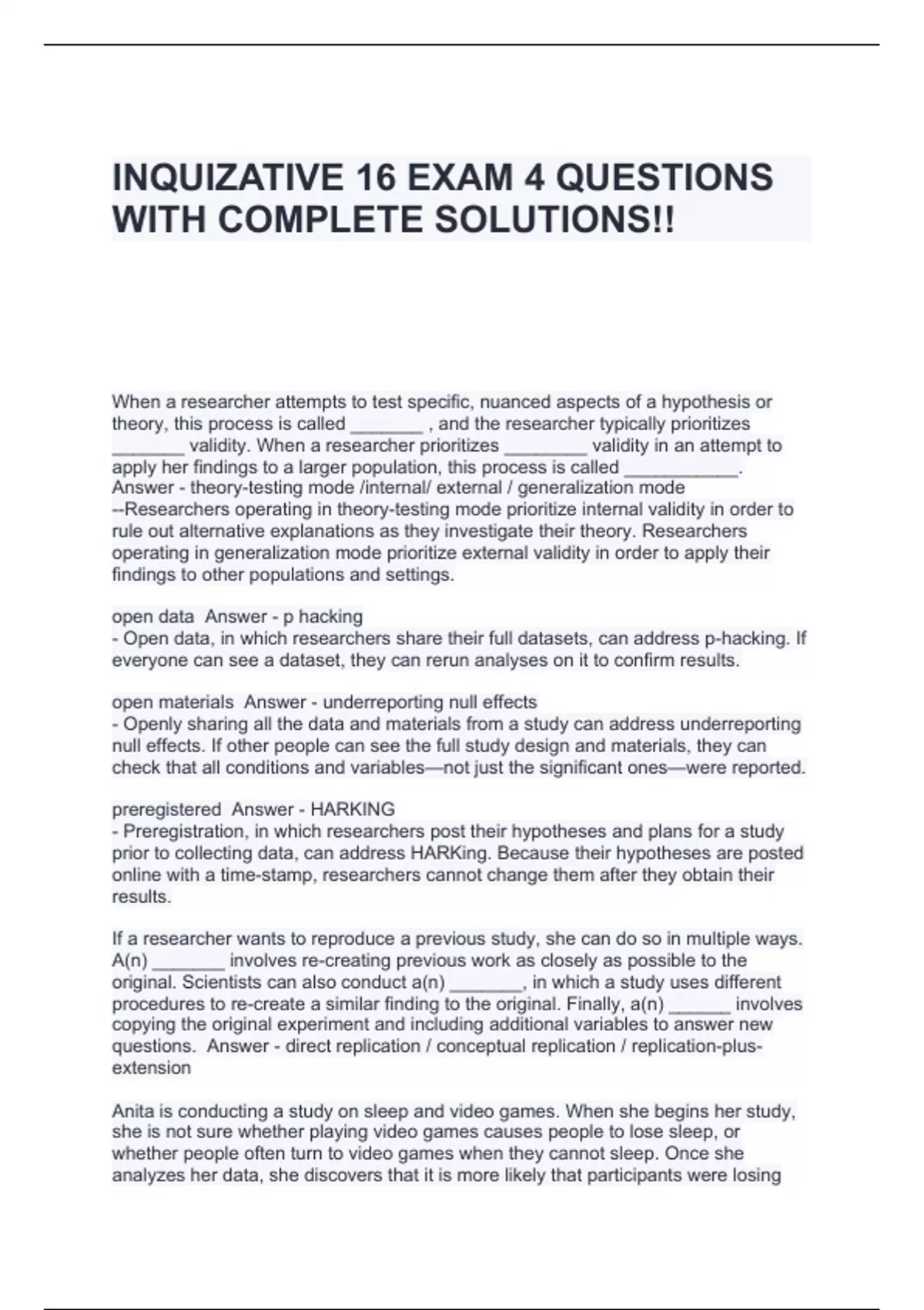 INQUIZATIVE 16 EXAM 4 QUESTIONS WITH COMPLETE SOLUTIONS!! - INQU ...