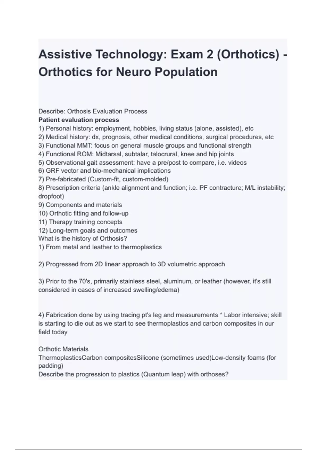 Assistive Technology: Exam 2 (Orthotics) - Orthotics for Neuro ...
