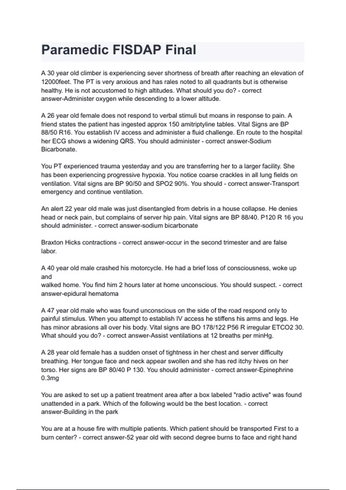 Paramedic FISDAP Final with complete solution - Paramedic FISDAPnal ...