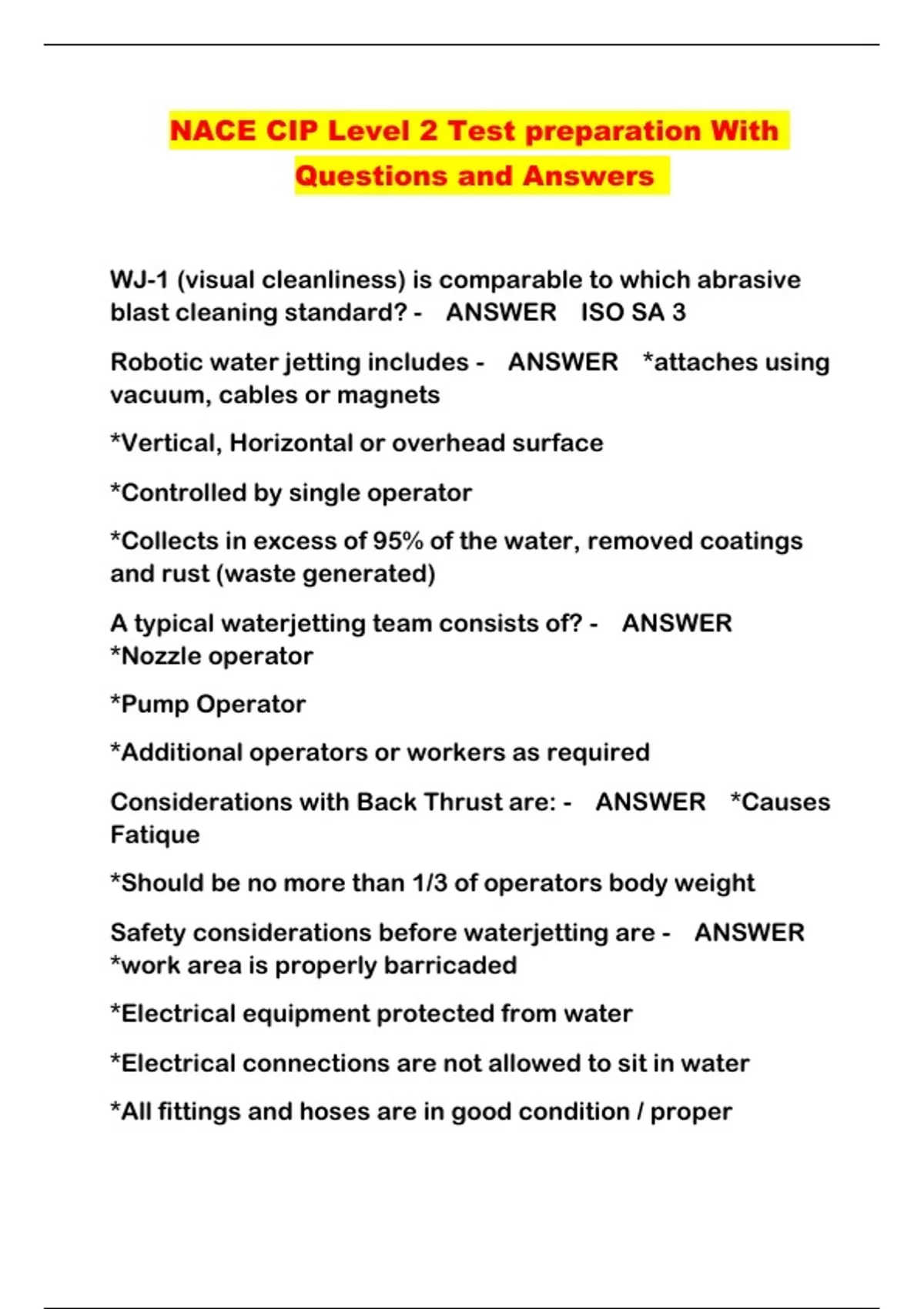 NACE CIP Level 2 Test preparation With Questions and Answers - NACE CIP ...