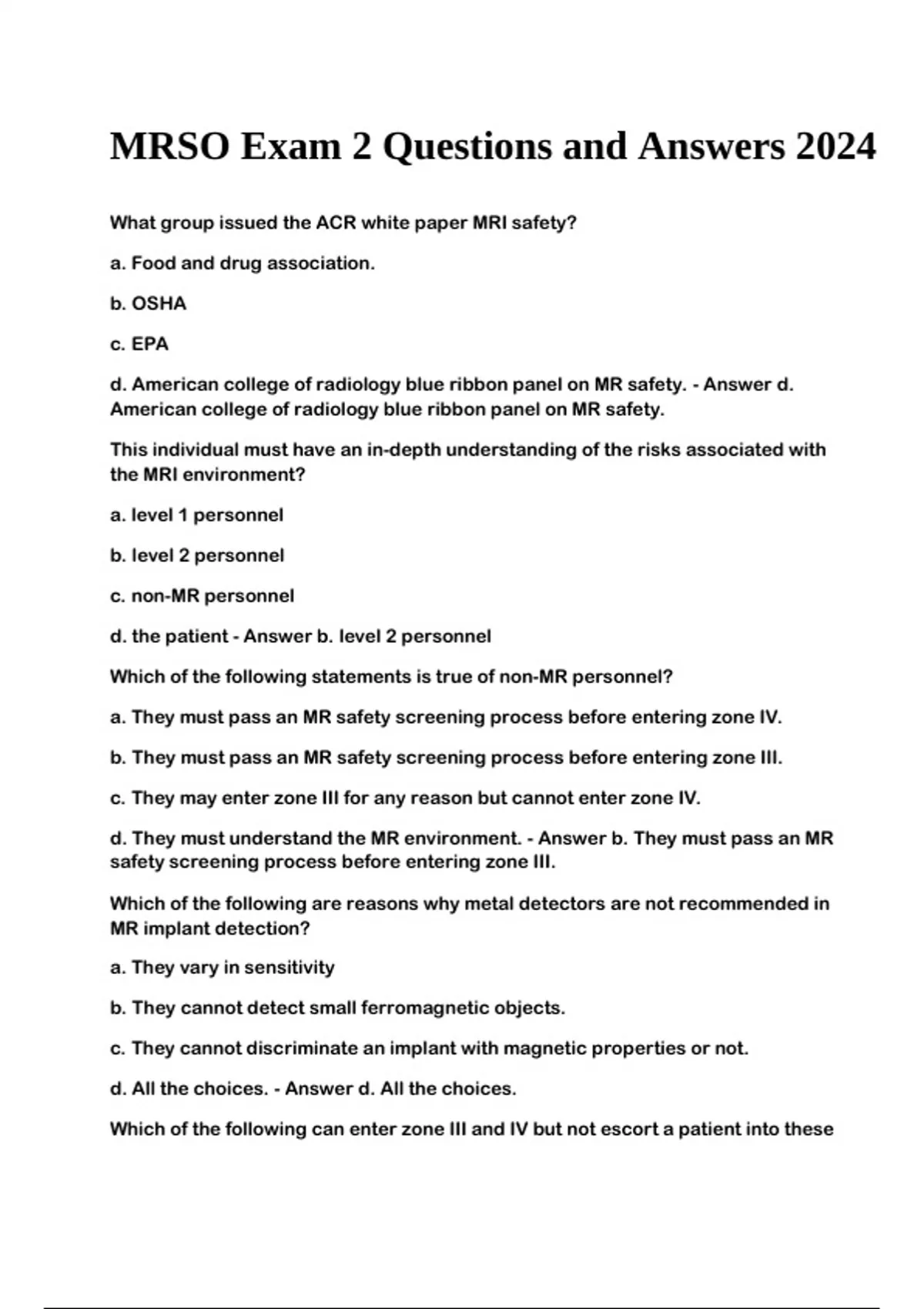 MRSO Mock Test 1 with Questions and Answers, MRSO FINAL EXAM WITH ...